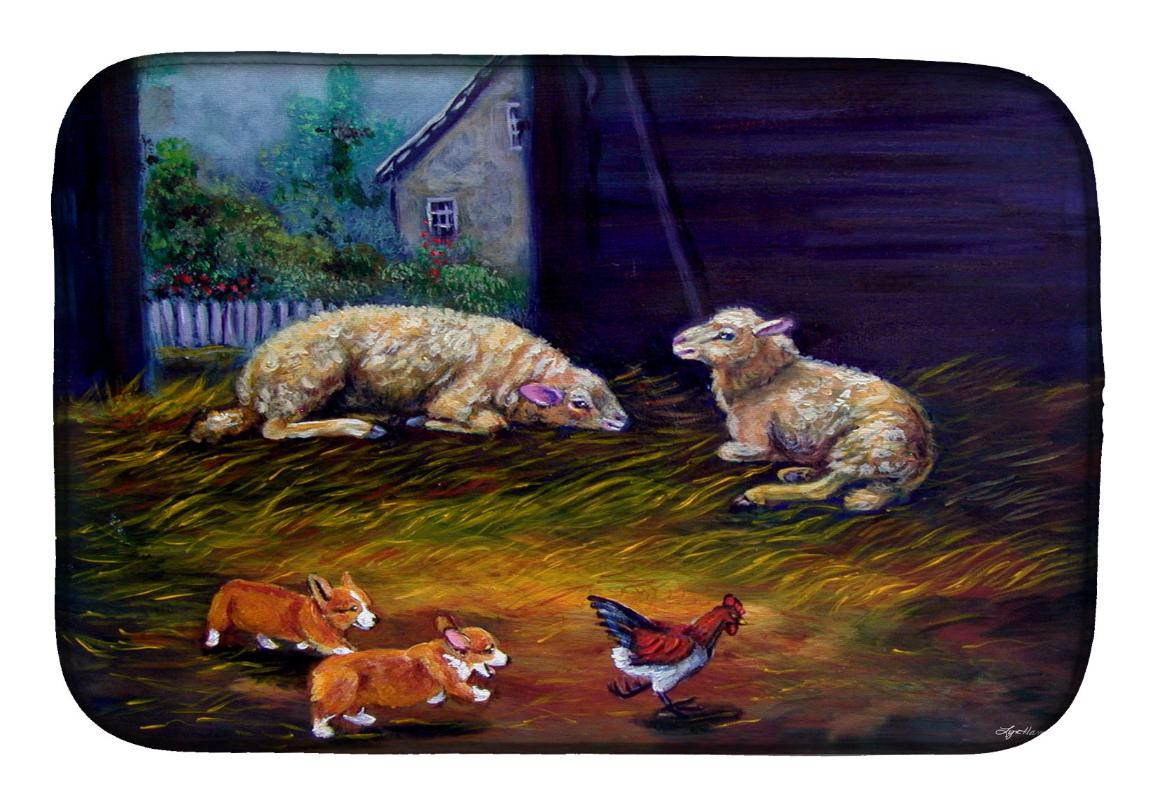 Caroline's Treasures Corgi Chaos in the Barn with Sheep Drying Mat ...