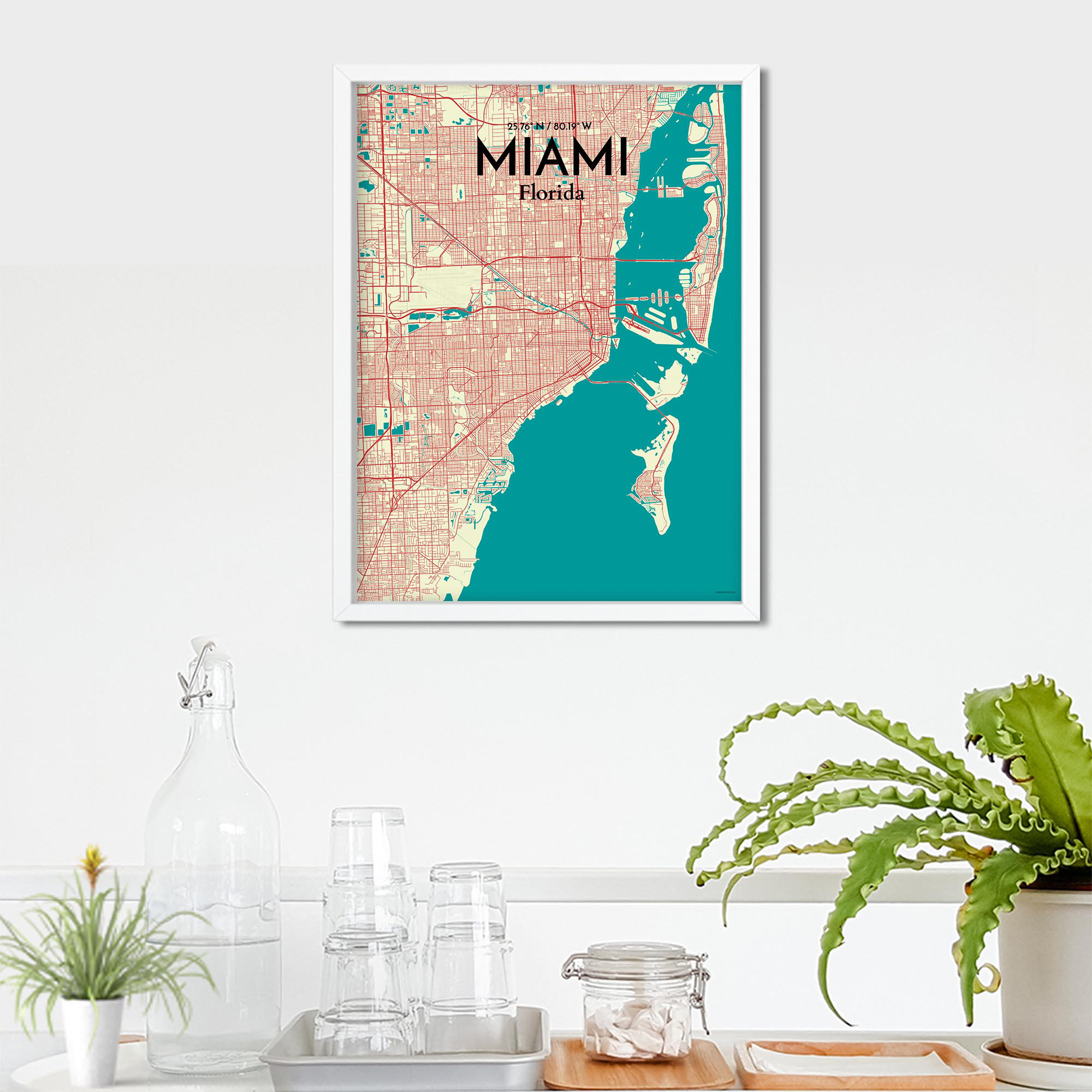 Wrought Studio 'Miami City Map' Graphic Art Print Poster in Tricolor ...