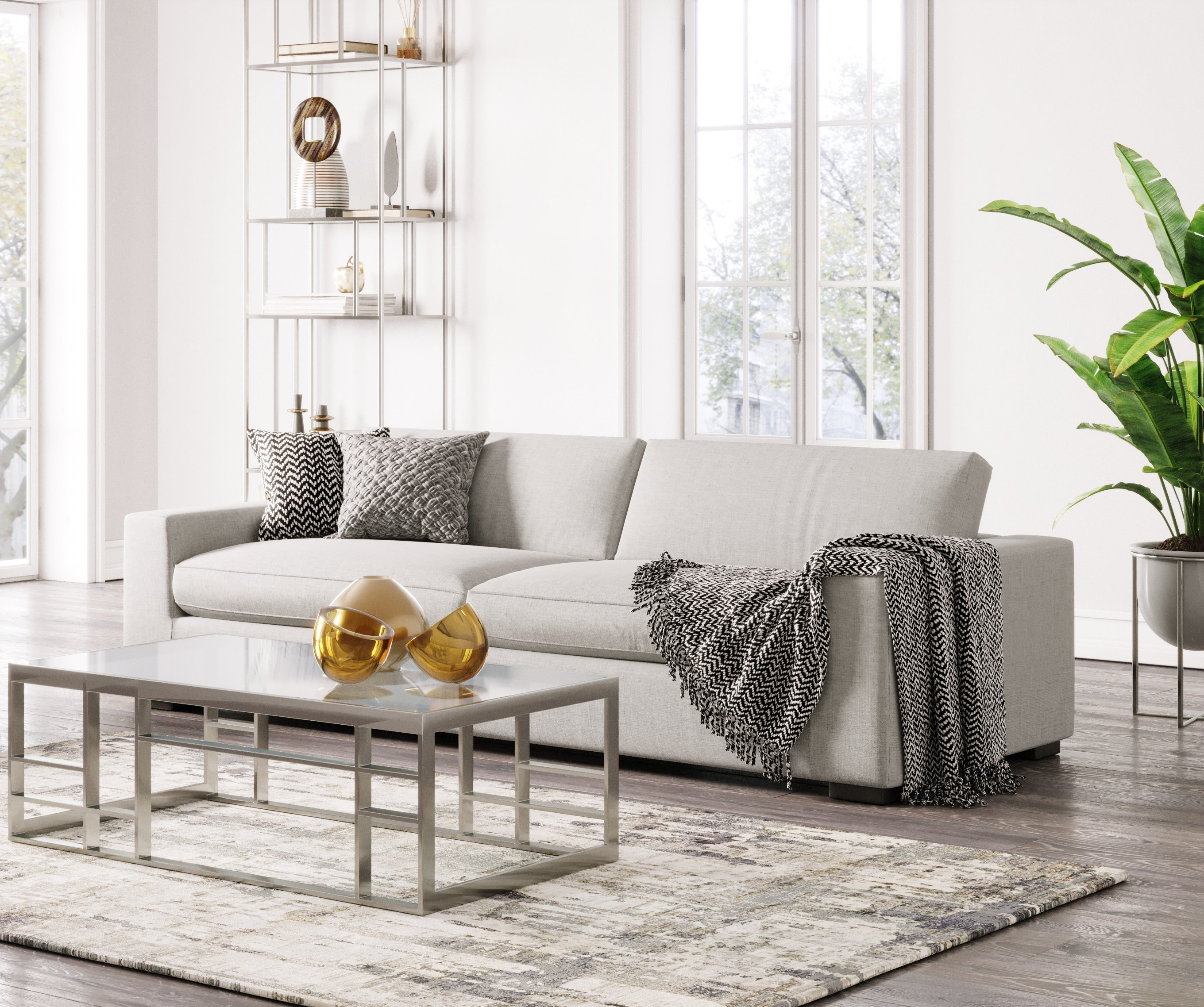 Hokku Designs Gerrilee Poppy - Modern White Fabric Long Sofa - Wayfair ...