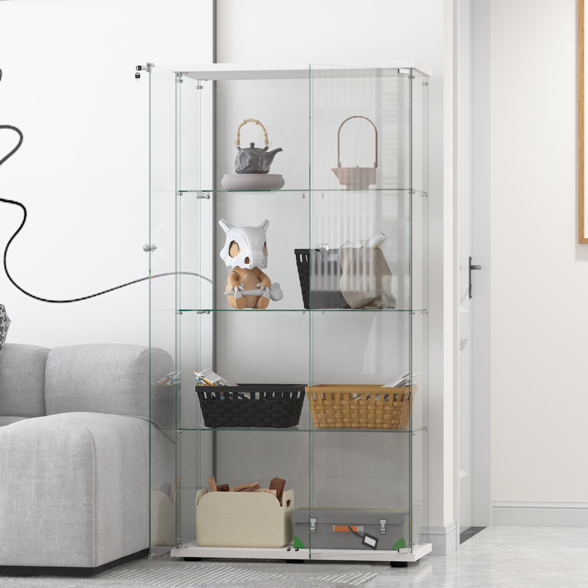 Inbox Zero Margarit Glass Display Cabinet, 4 Shelf Case with Glass Door ...