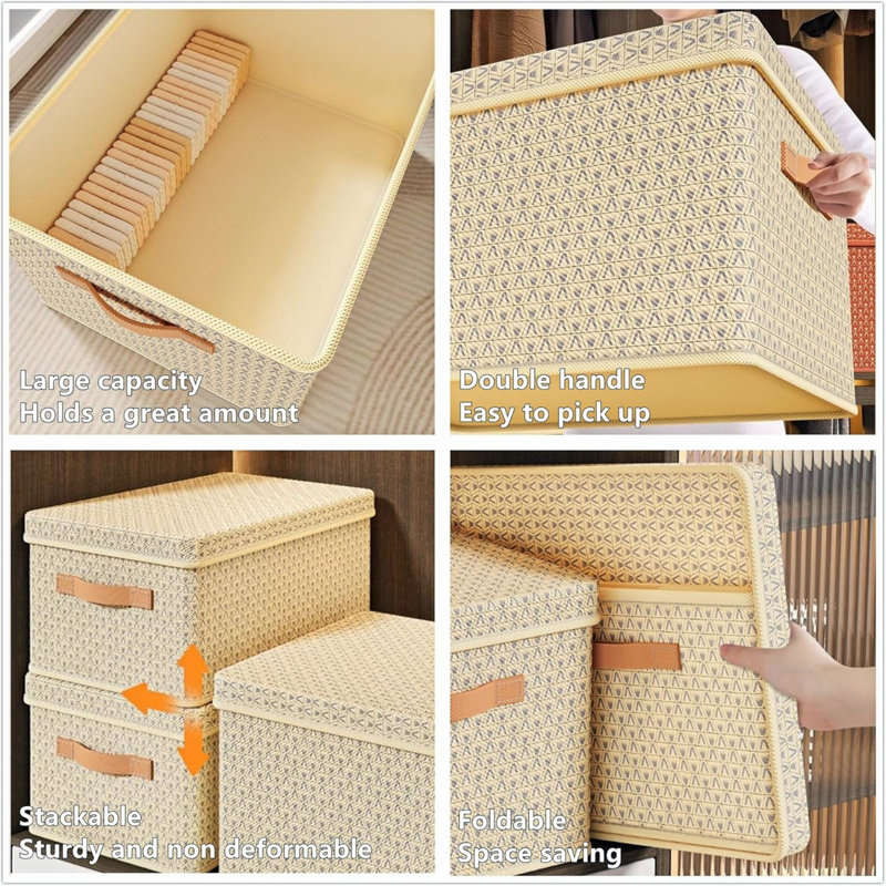 Latitude Run® Stackable Fabric Cube Storage Bins With Lids | Wayfair