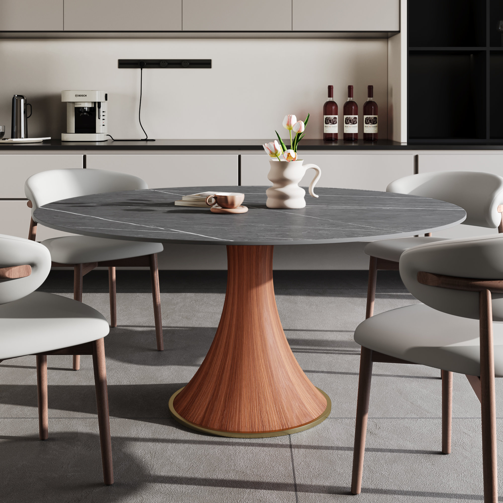 Brayden Studio® Kitchen Round Solid Wood Base Conference Dining Table ...