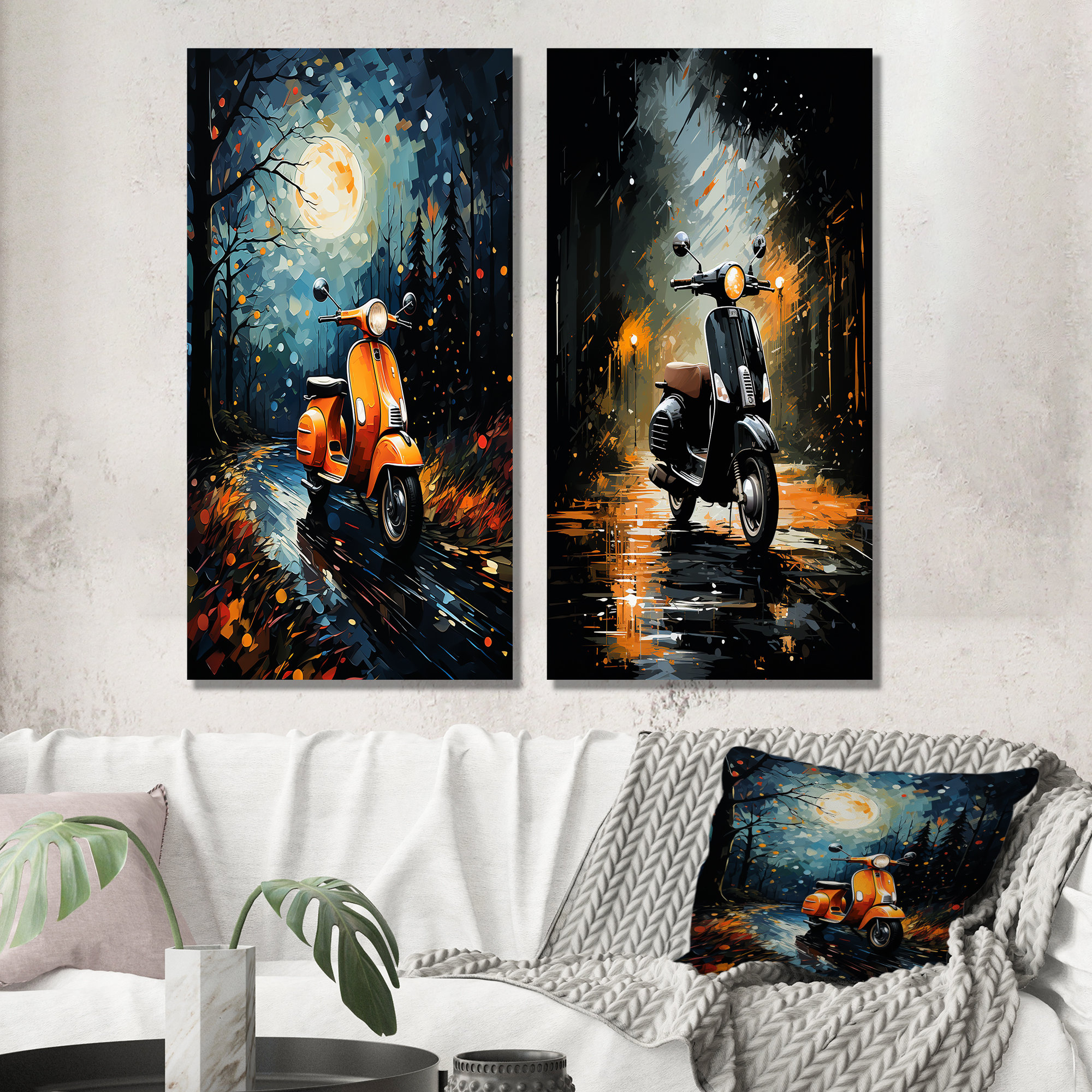 Williston Forge Night Streets And Scooters - Scooter Wall Decor Set Of ...