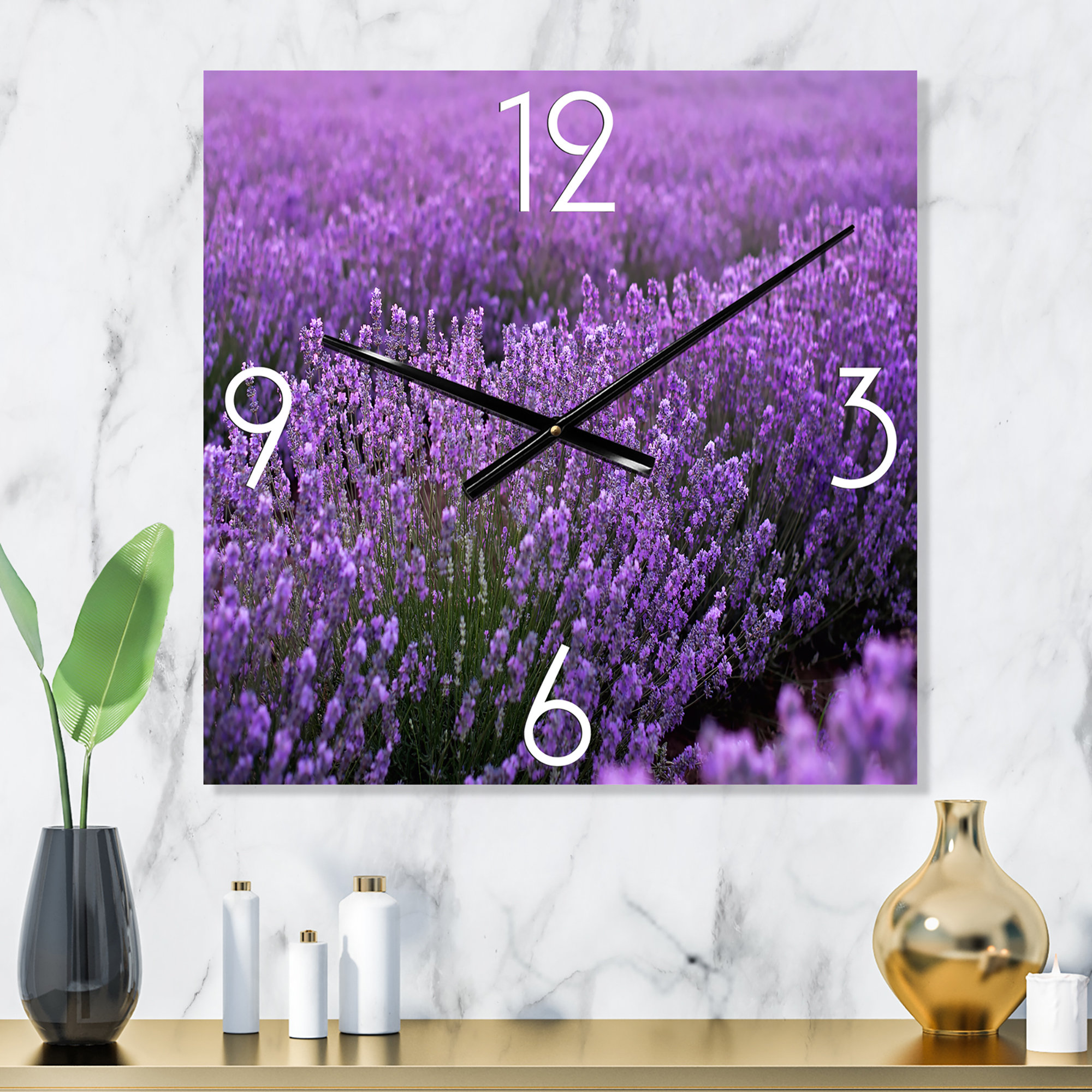 East Urban Home Blooming Purple Lavender Field - Farmhouse Wall Clock ...