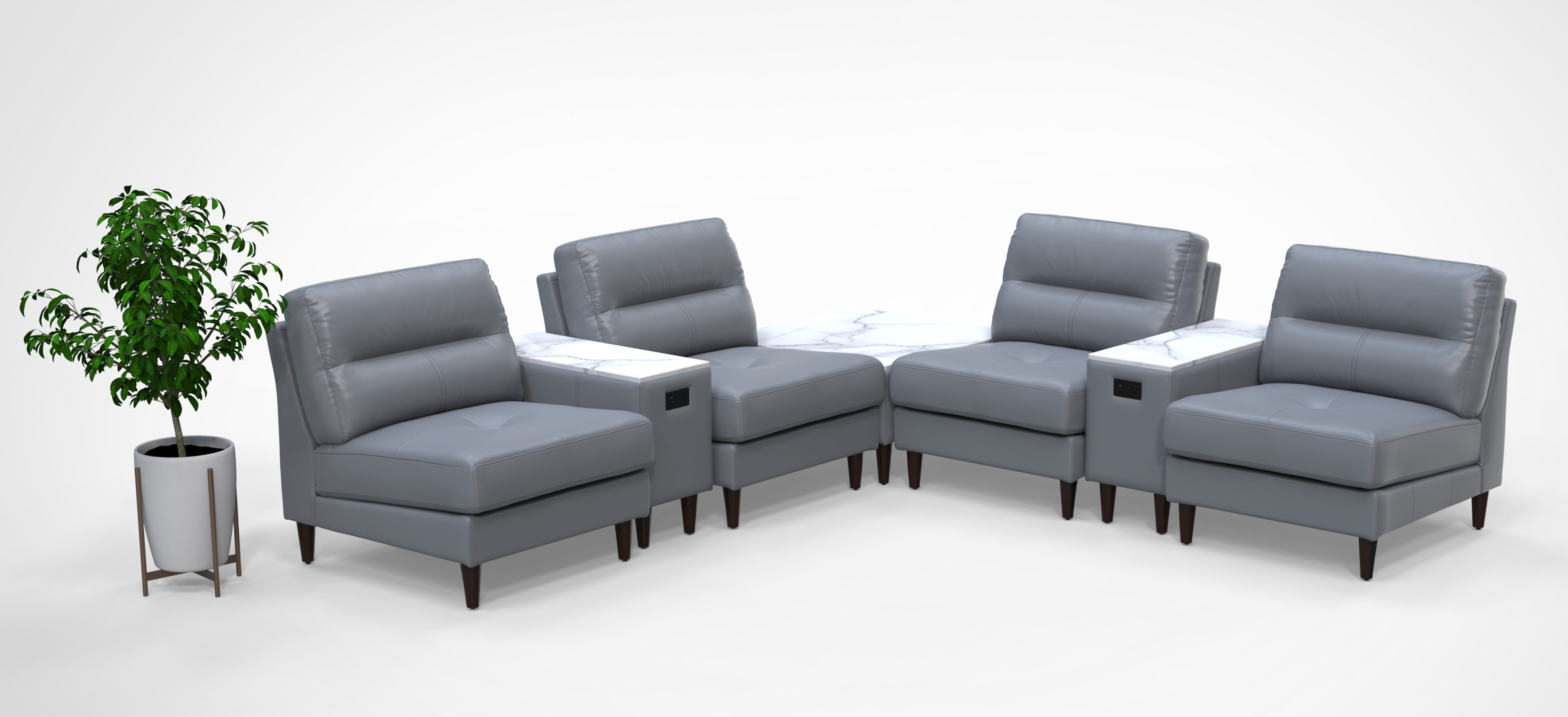 Reunion 4 Person Waiting Room Reception Chairs With Charging Tables 7Pc ...