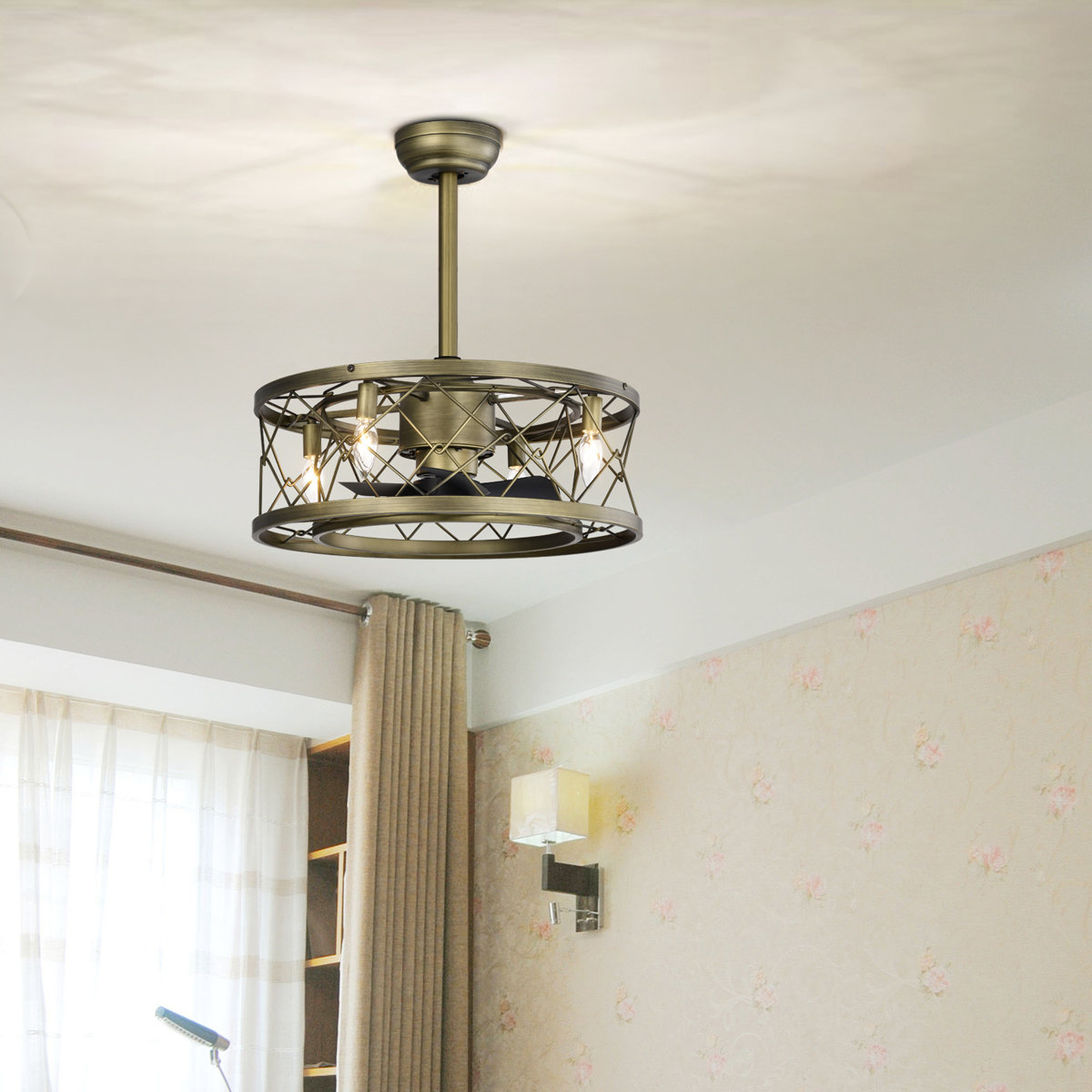 17 Stories Drumagrove 20.47'' Caged Ceiling Fan with Remote Control ...