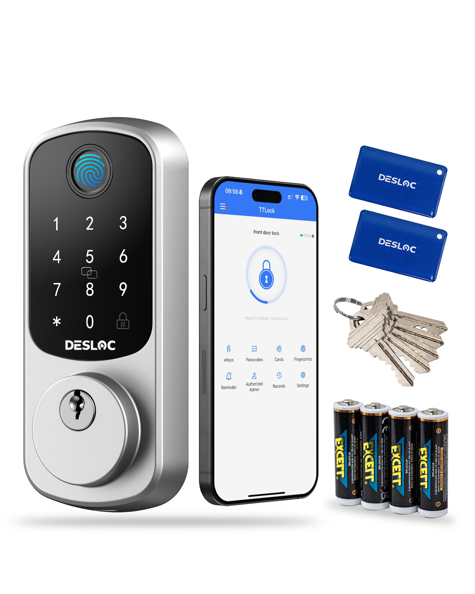 Desloc B200 Fingerprint Smart Door Lock, Keyless Entry Door Lock, App ...
