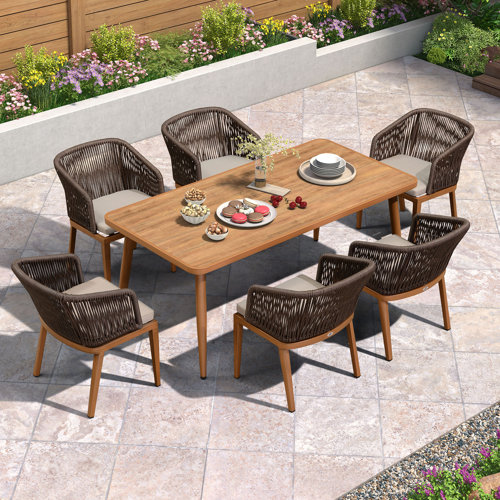 Purple Leaf 6 - Person Rectangular Outdoor Dining Set with Cushions ...