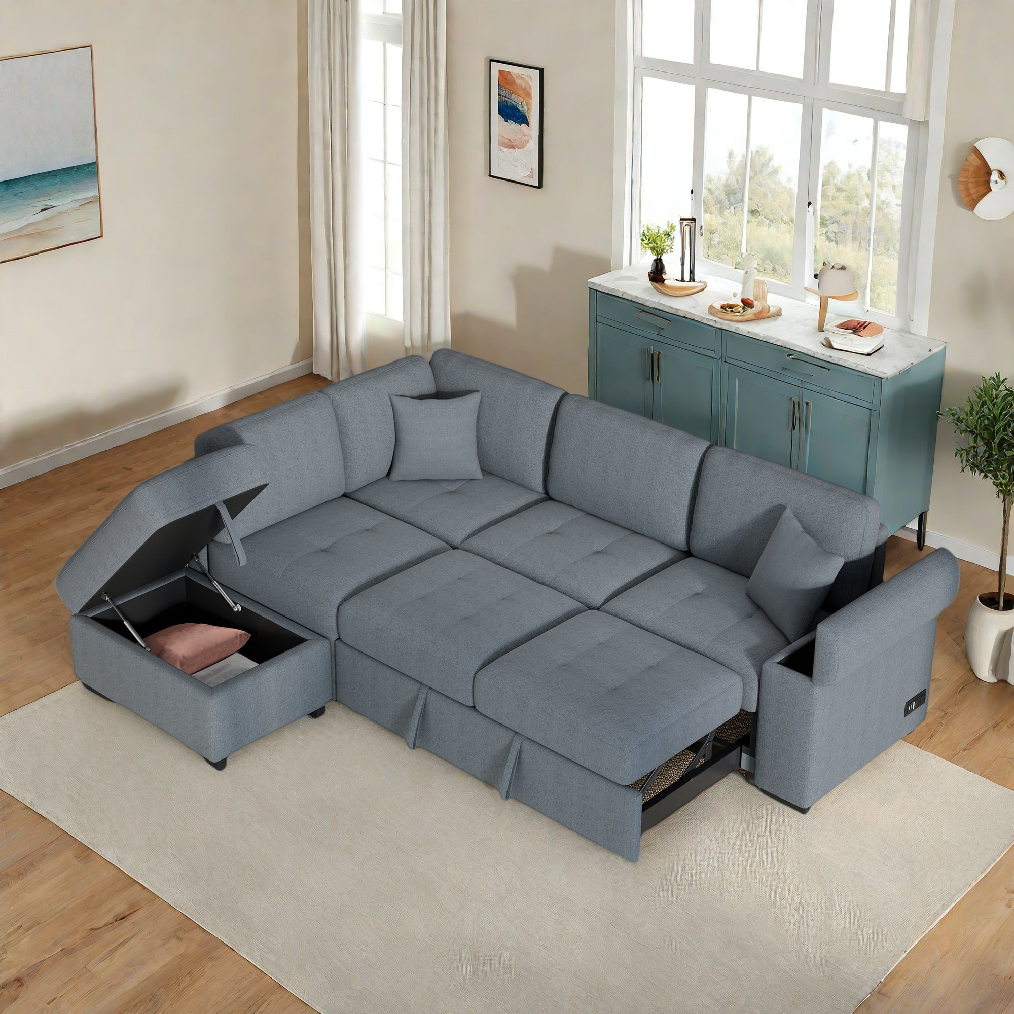 Latitude Run® L-shape Sectional Sofa With Storage Ottoman & Hidden Arm ...