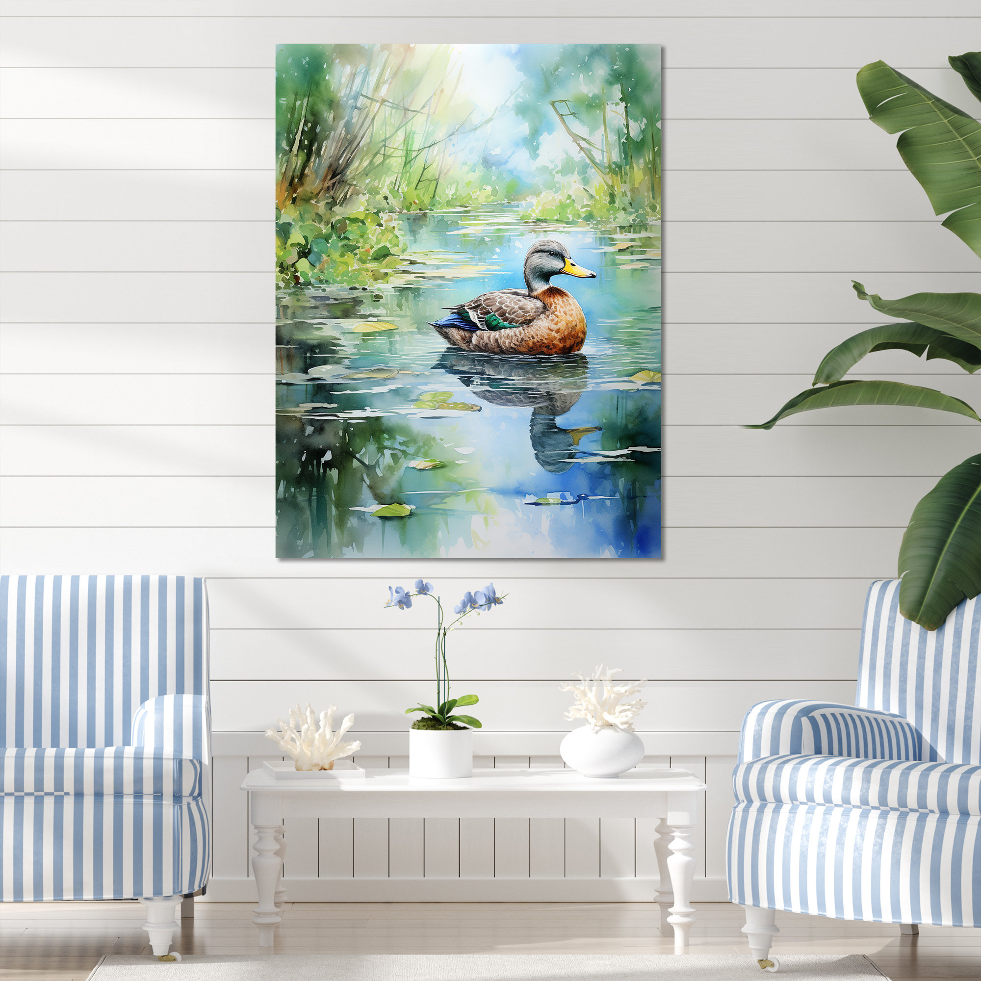 Highland Dunes Duck Pond Reflections III - Duck Animal Wall Art | Wayfair