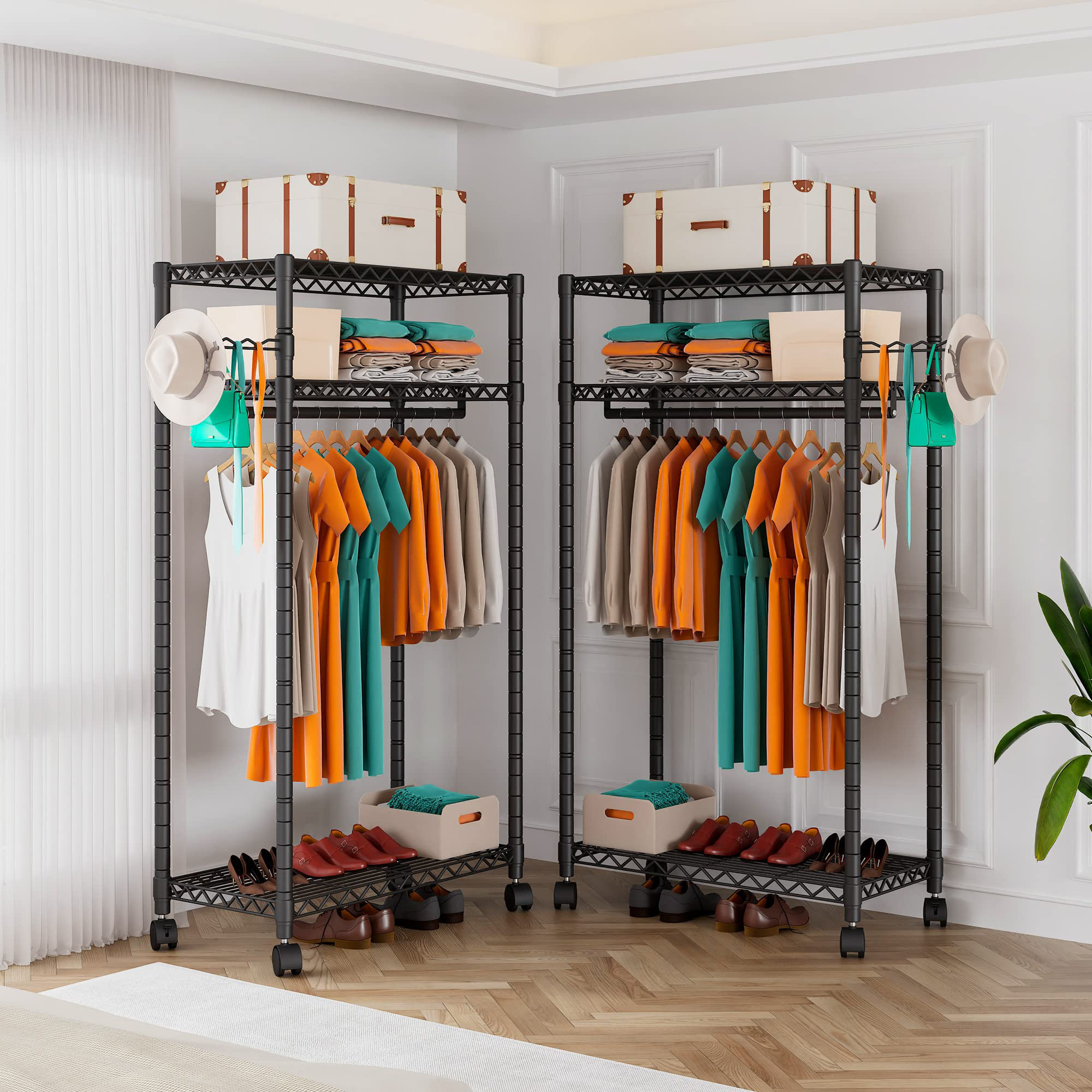 Hokku Designs Portable Double Rod Rolling Clothes Rack | Wayfair