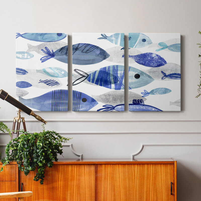 Beachcrest Home " Fish Parade I " 3 - Pieces on Canvas & Reviews | Wayfair