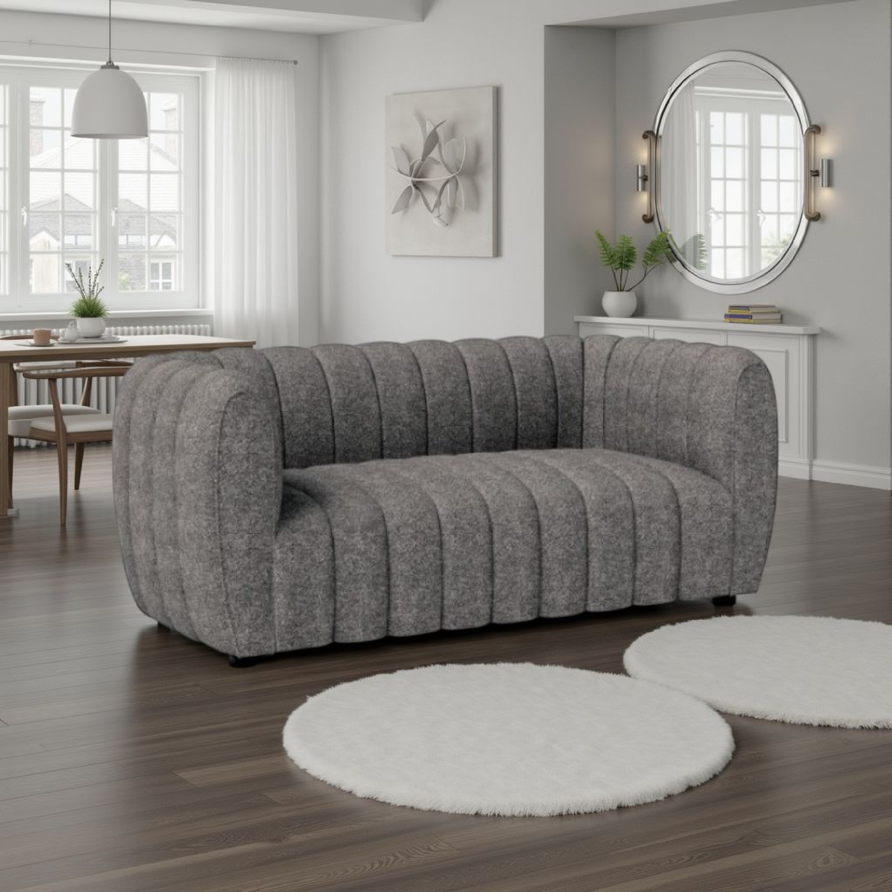 Benjara Hery Loveseat, 65 Inch, Boucle, Vertical Channel Tufted Details ...