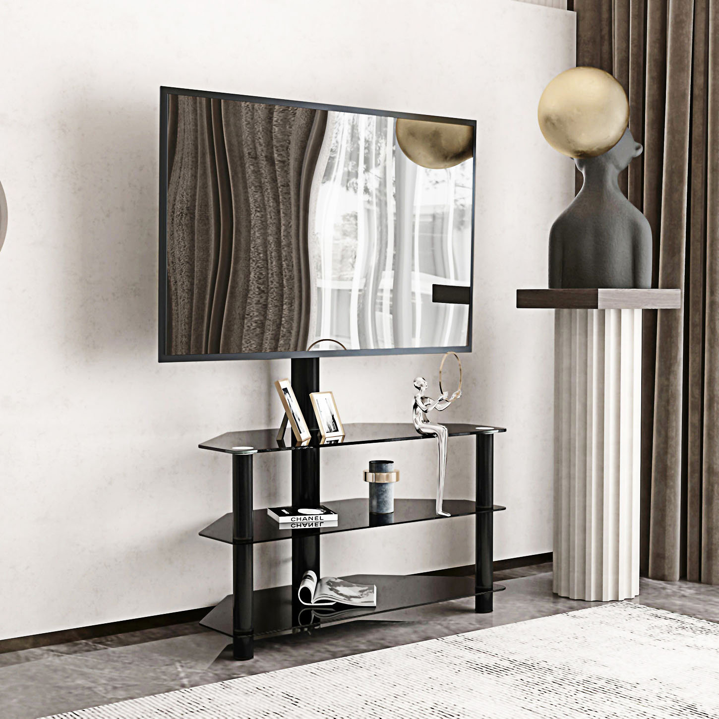 Symple Stuff Swivel 3-Tier Multi-Function Tv Stand, Media Cabinet | Wayfair