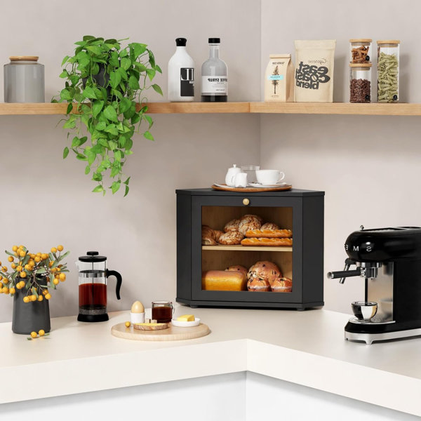 Loon Peak® Bamboo Corner Bread Box for Kitchen Counter, 2 Tier Bread ...