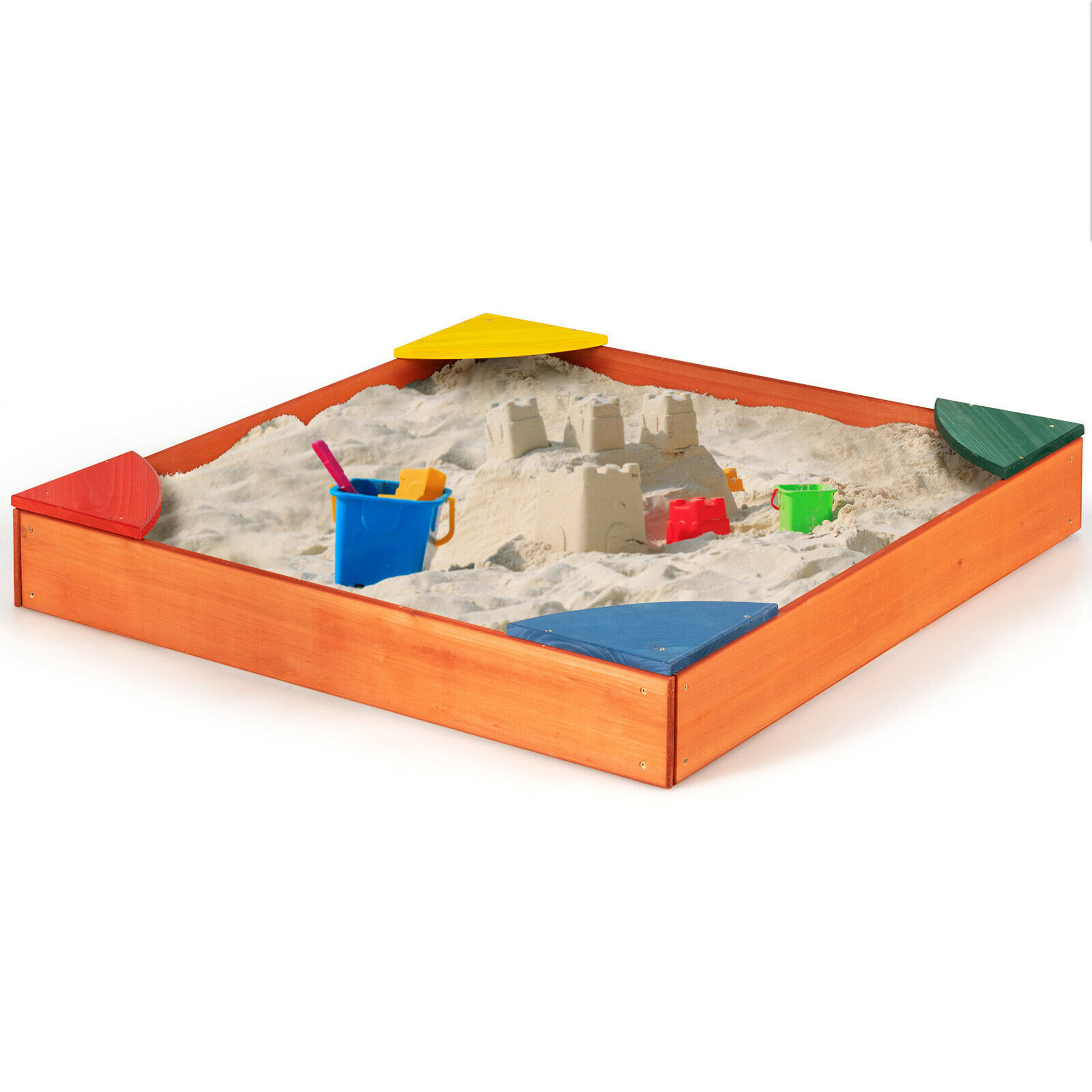 Gymax Kids Wooden Backyard Sandbox W/ Built-In Corner Seating & Reviews ...