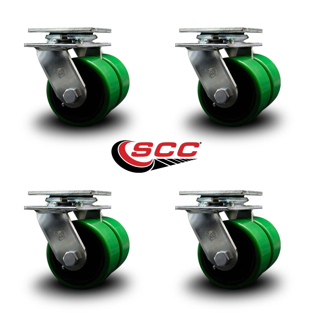 Service Caster 4 Inch Dual Green Poly on Cast Iron Wheels Swivel Caster ...