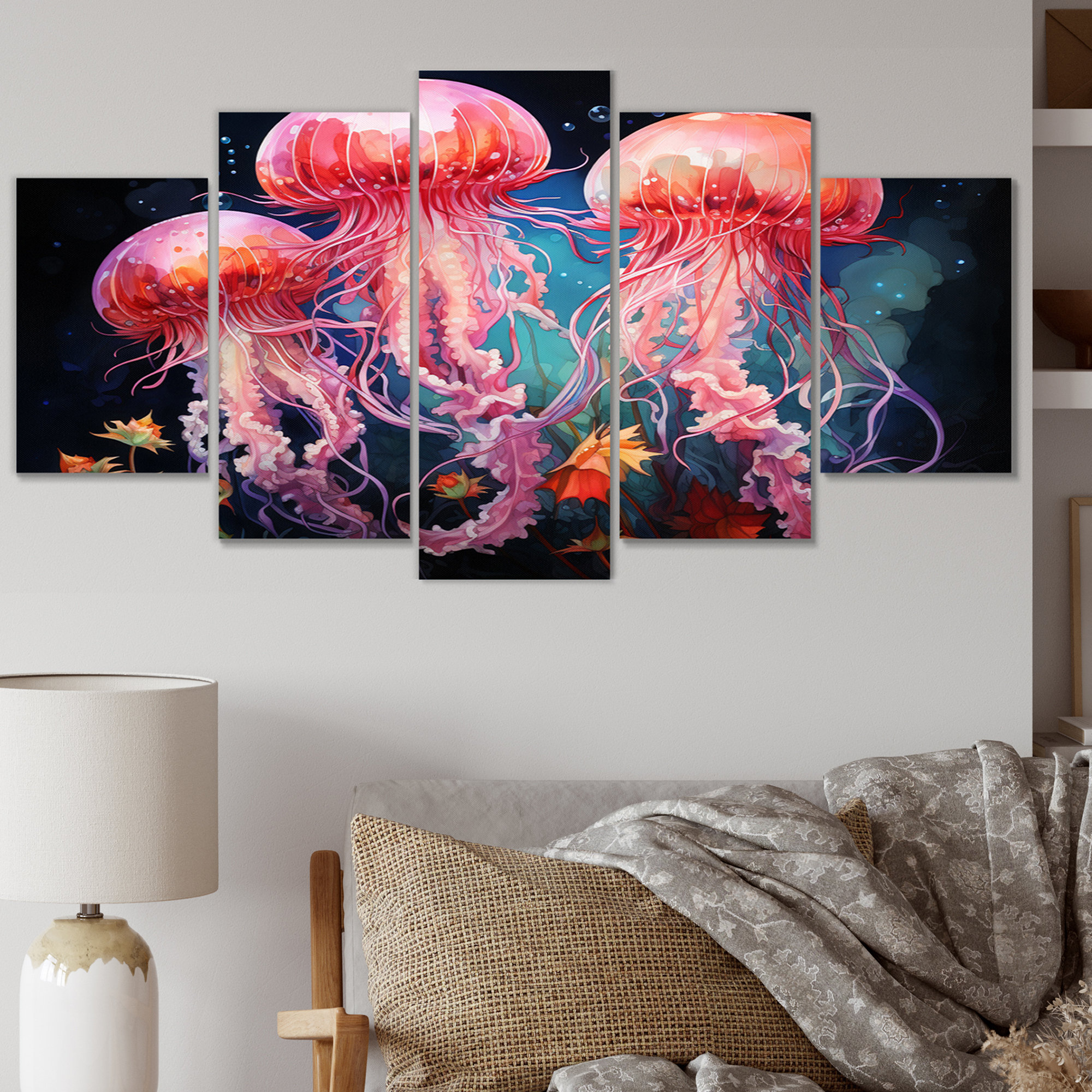 Design Art Pink Black Marine Animals Dancing Jellyfish II - Marine ...