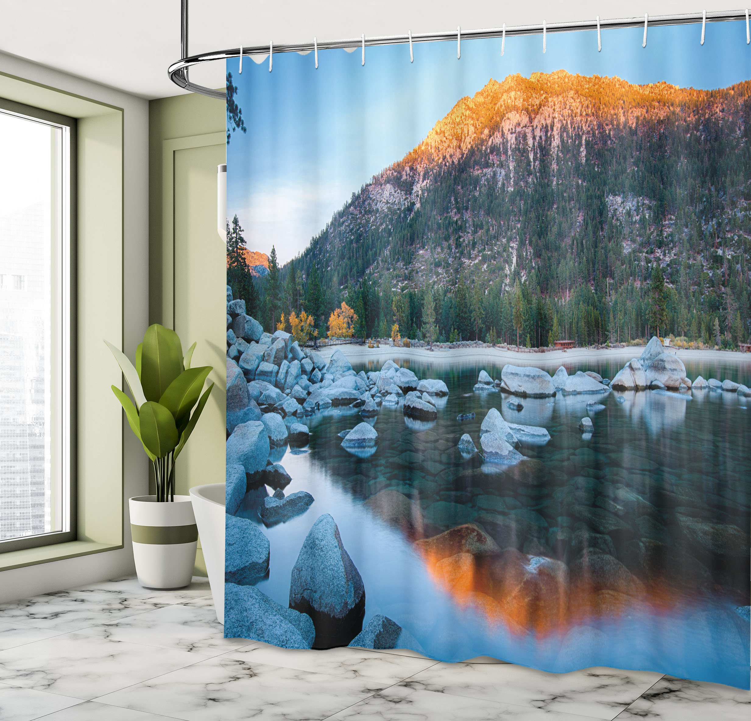 East Urban Home Lake Tahoe Shower Curtain Rocks in the Lake Multicolor ...