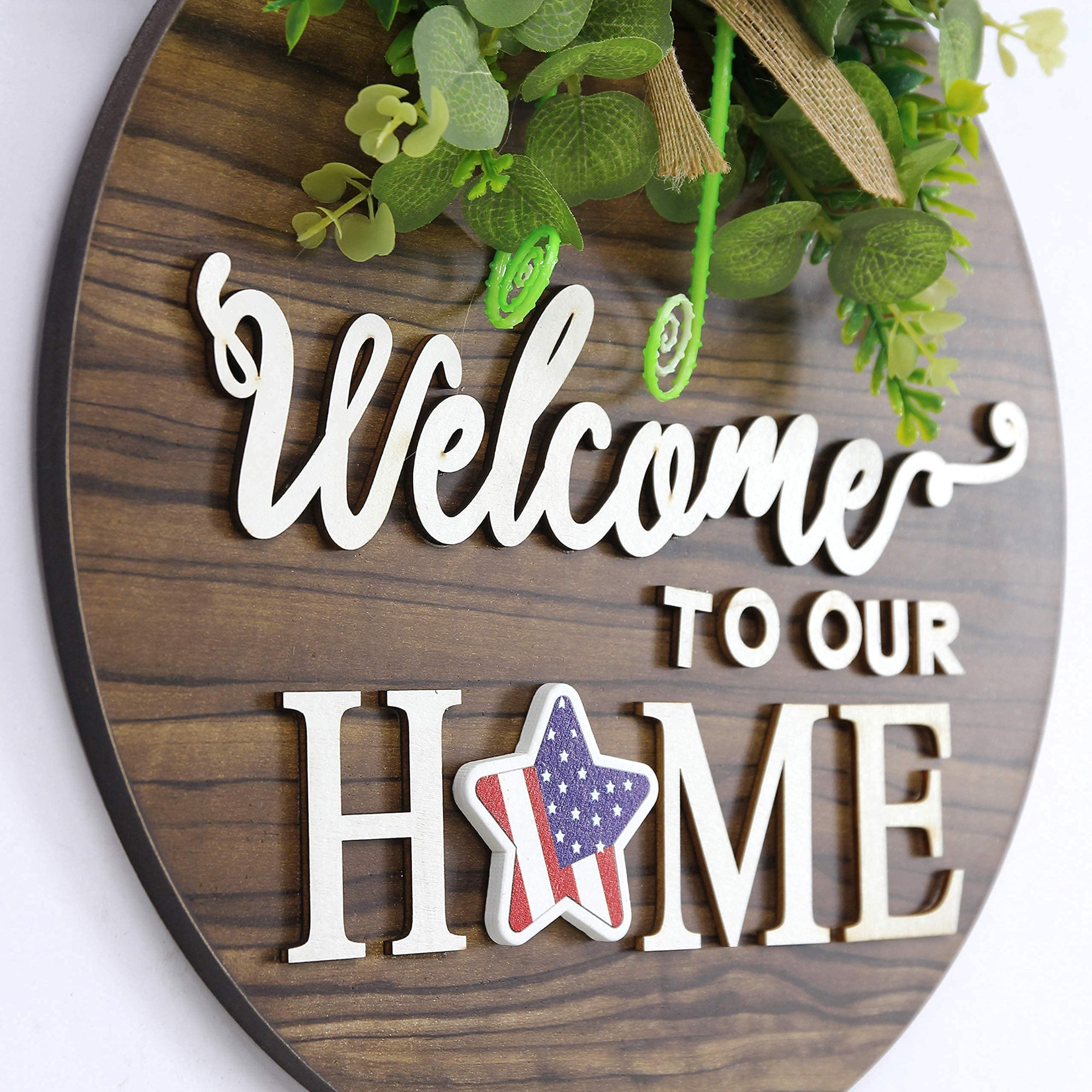 One Allium Way® Interchangeable Seasonal Welcome Sign - Rustic Round ...