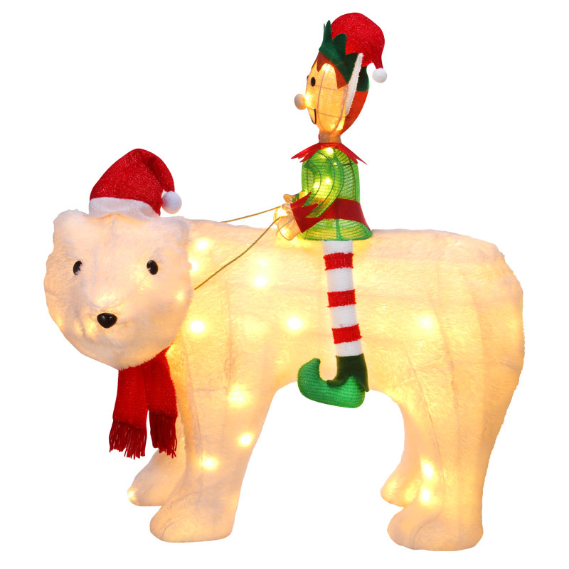 Haute Decor Elf Riding Polar Bear Lighted Outdoor Display & Reviews ...