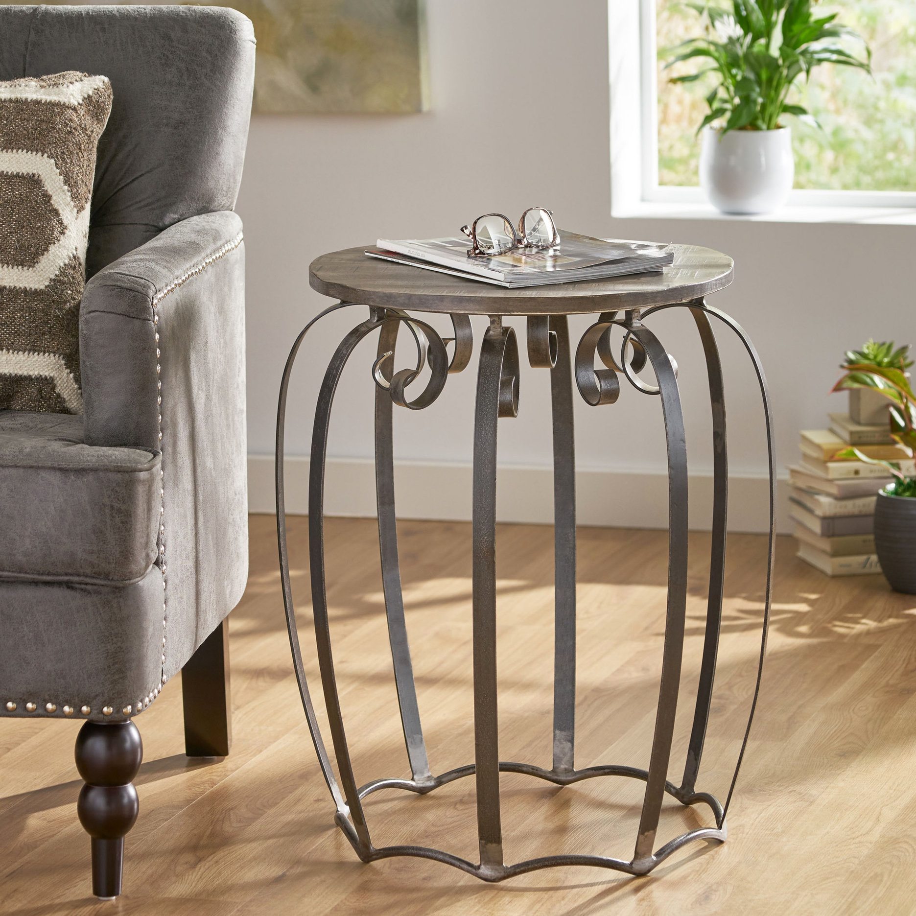 17 Stories Mango Wood Top Side Table With Iron Frame Design Surface And ...