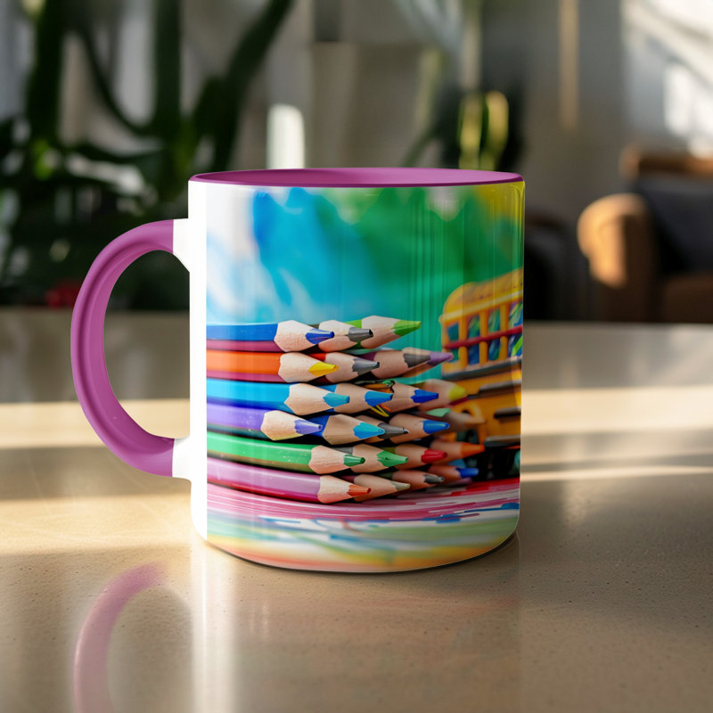 East Urban Home Kids Drawing Style 11oz Accent Mugs – White Ceramic ...