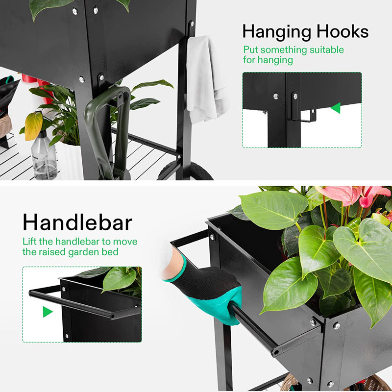VIVOSUN Outdoor Metal Mobile Elevated Planter Box With Wheels And ...