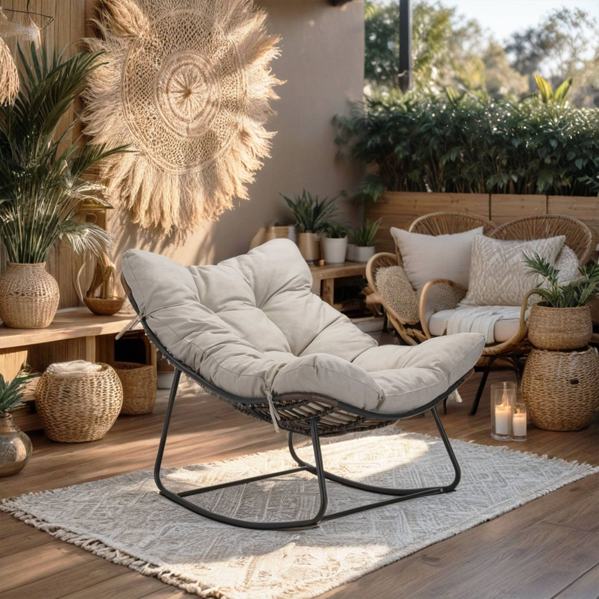 Bayou Breeze Metal Frame Rocking Chair With Padded Cushion For Indoor ...