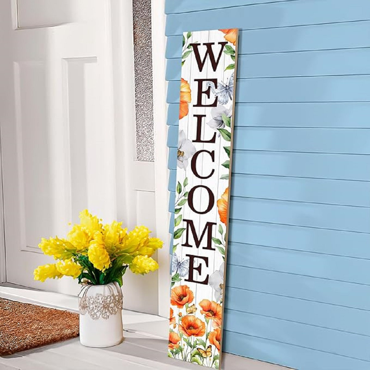 August Grove® Welcome Wooden Porch Sign 47.2" Spring Large Welcome ...