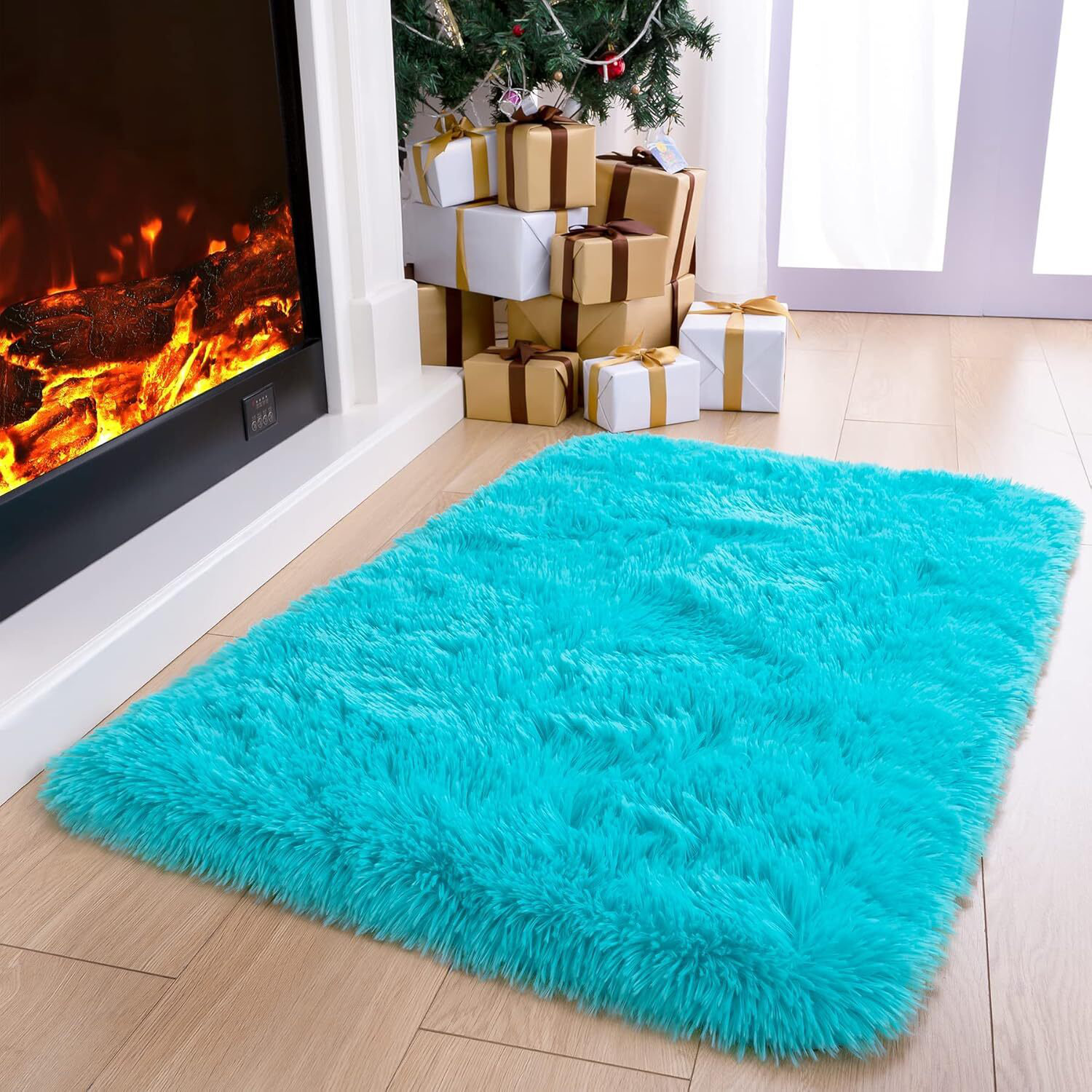 House of Hampton Small Rugs for Bedroom,2x3 Teal Blue Fluffy Bedroom ...