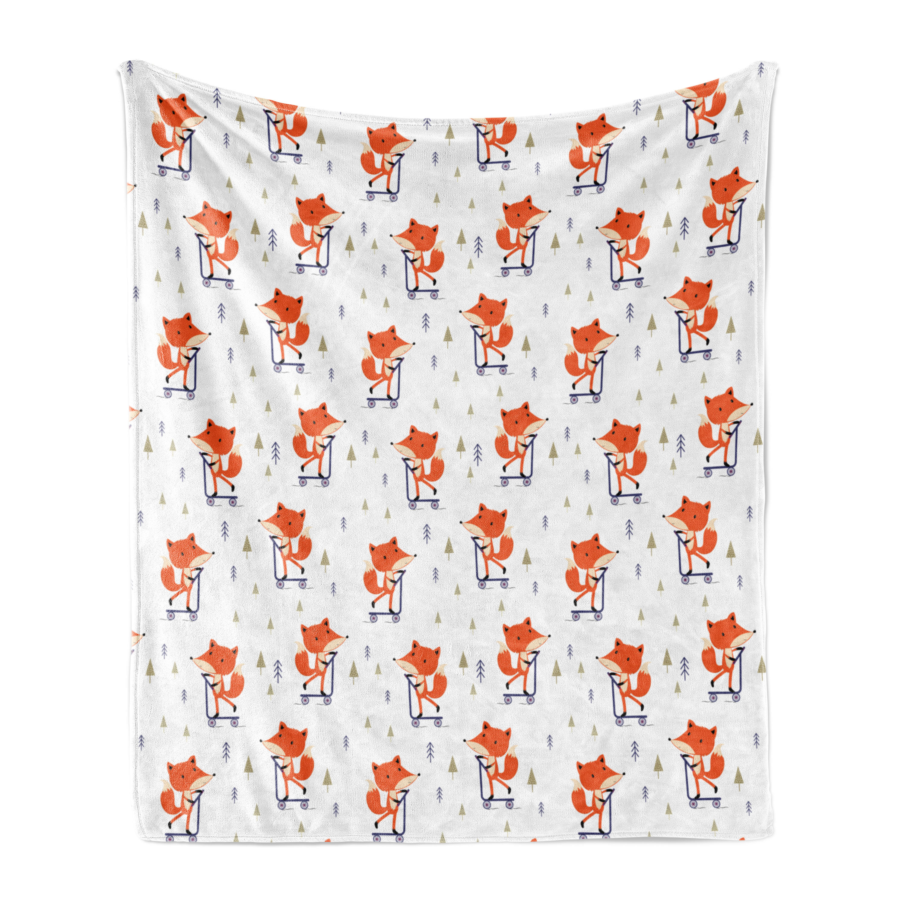 Ambesonne Fox Fleece Throw Blanket Animal with Scooter Tiny Trees Burnt ...