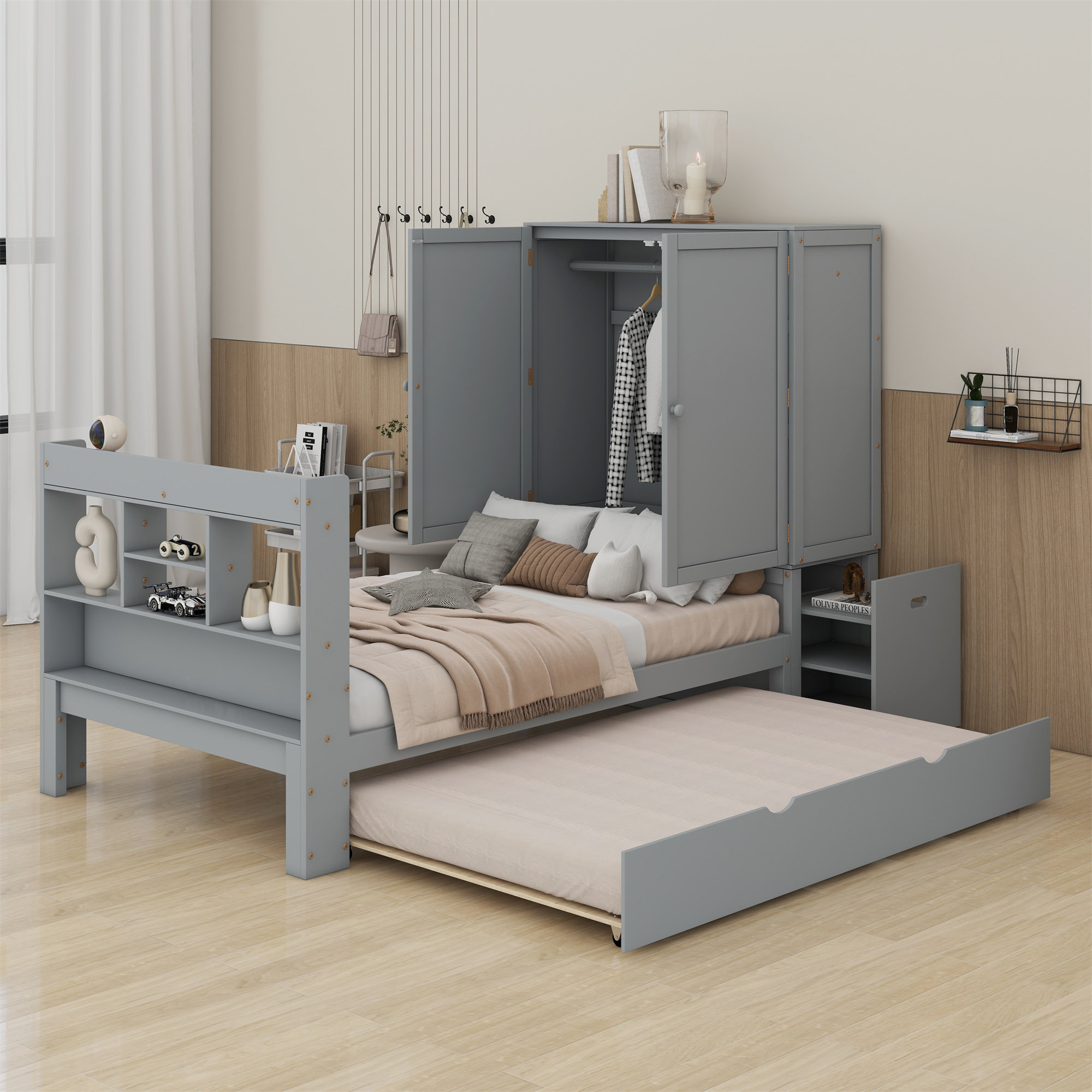 Latitude Run® Platform Bed With Storage Headboard,Footboard, Pull Out ...