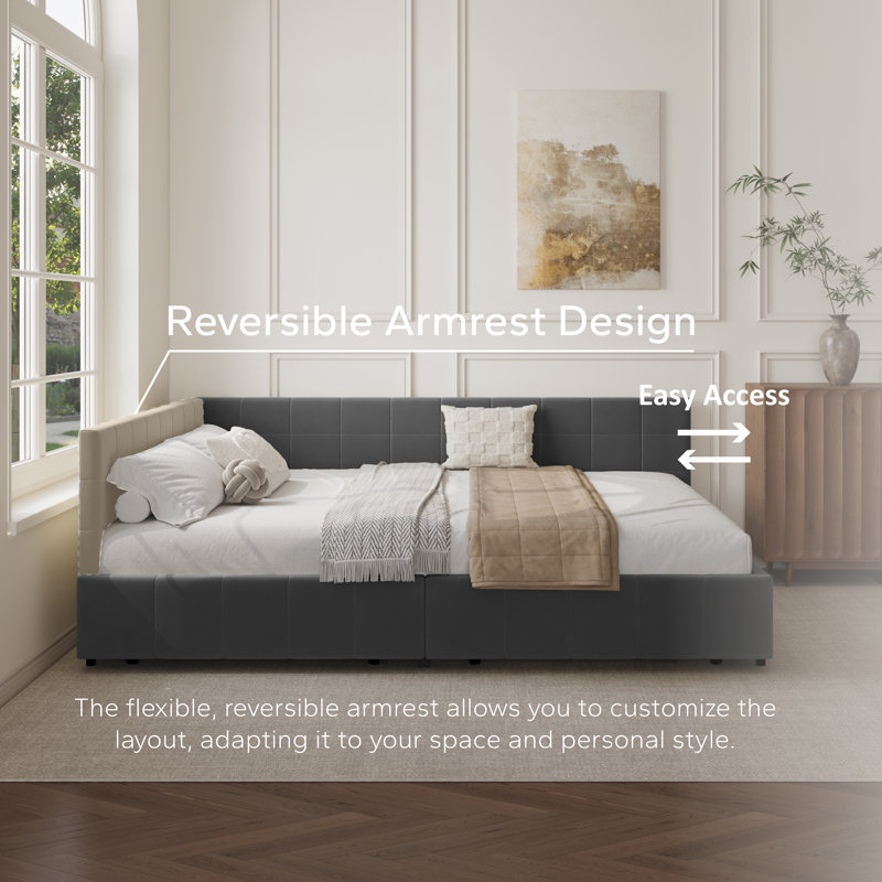 Mercer41 Upholstered Daybed With Backrest, Reversible Armrests, And ...