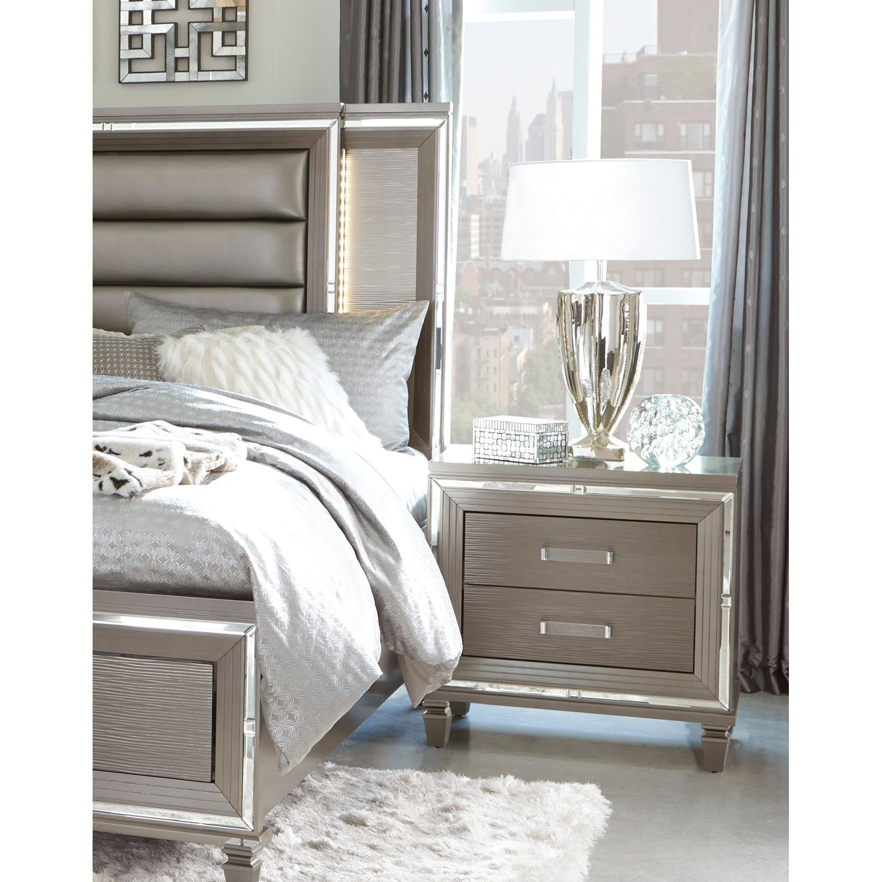 Everly Quinn Elegant Nightstand For Bedroom With Silver Metallic ...