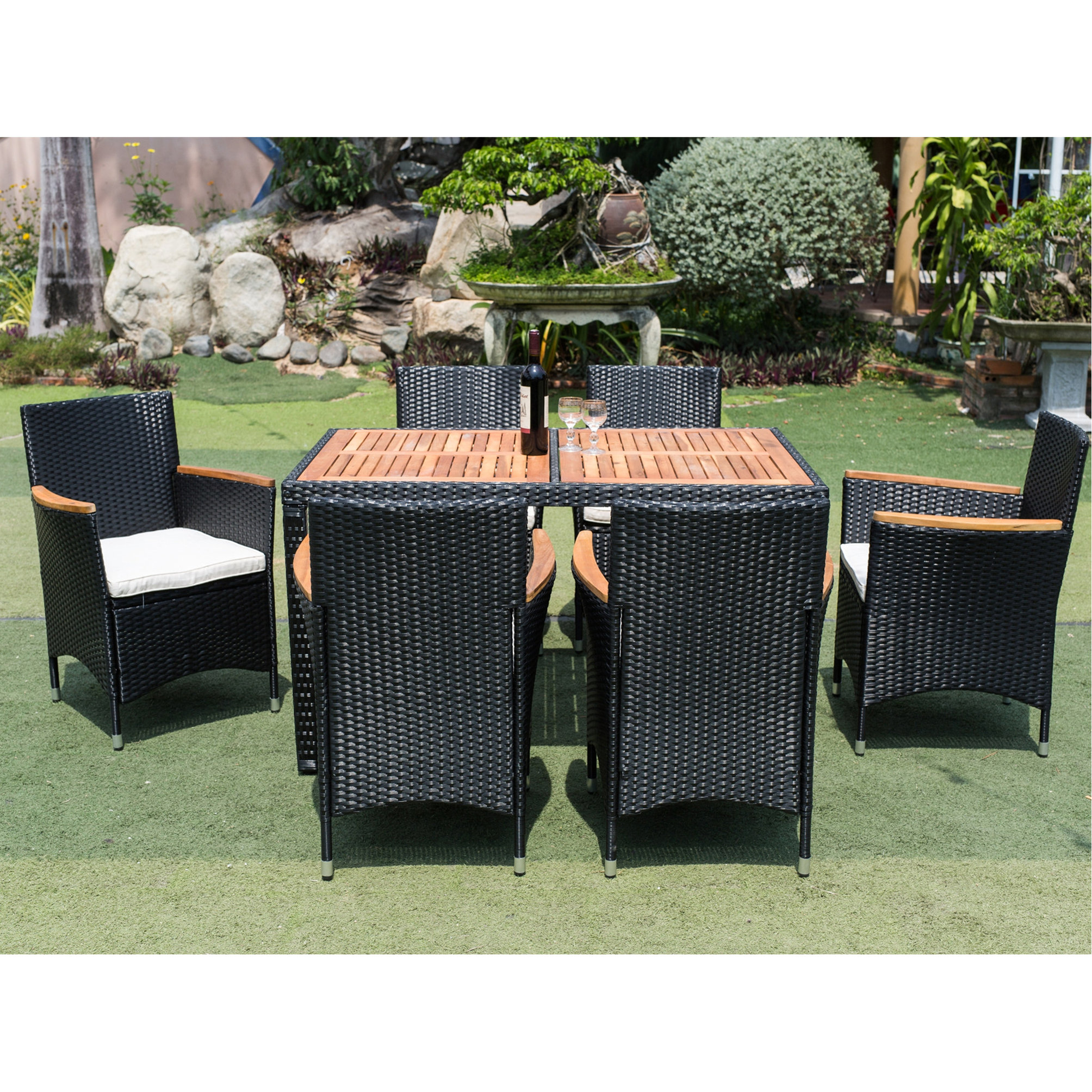 Red Barrel Studio® 7 Piece Outdoor Patio Wicker Dining Set Patio Wicker ...
