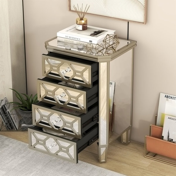 Mercer41 Elegant Mirrored 4-Drawer Nightstand | Wayfair