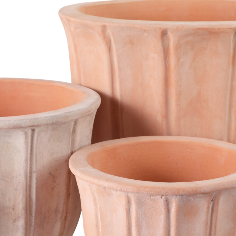 Ophelia & Co. Set Of 3 Pottery Clay Planters With Ribbed Detailing ...