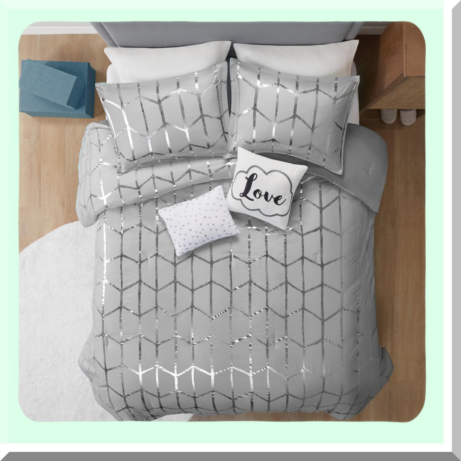 East Urban Home Geometric Metallic Comforter Set - Soft Microfiber ...