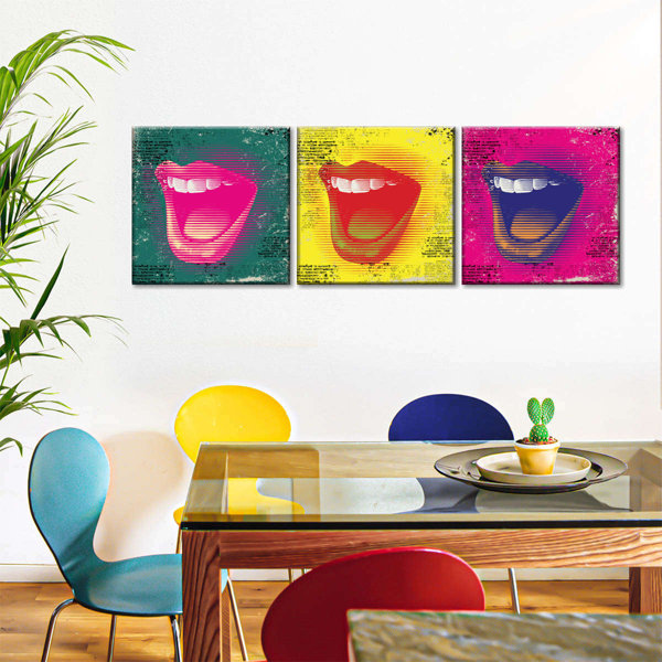 Mercer41 Trippy Triple Mouth Multi Piece Canvas Print 3 Pieces | Wayfair