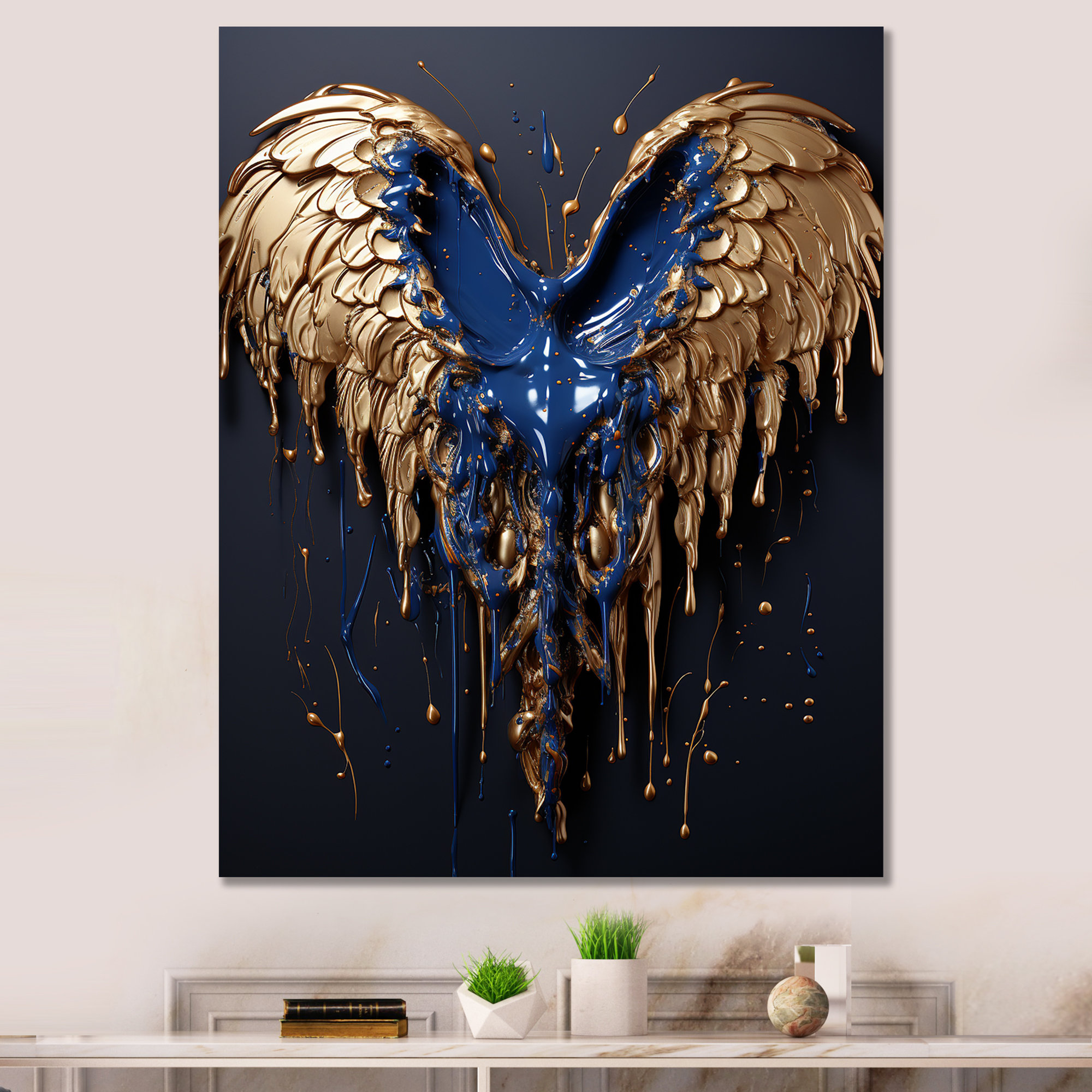 Mercer41 Royal Blue And Gold Angel Wings III - Fantasy Wall Art ...