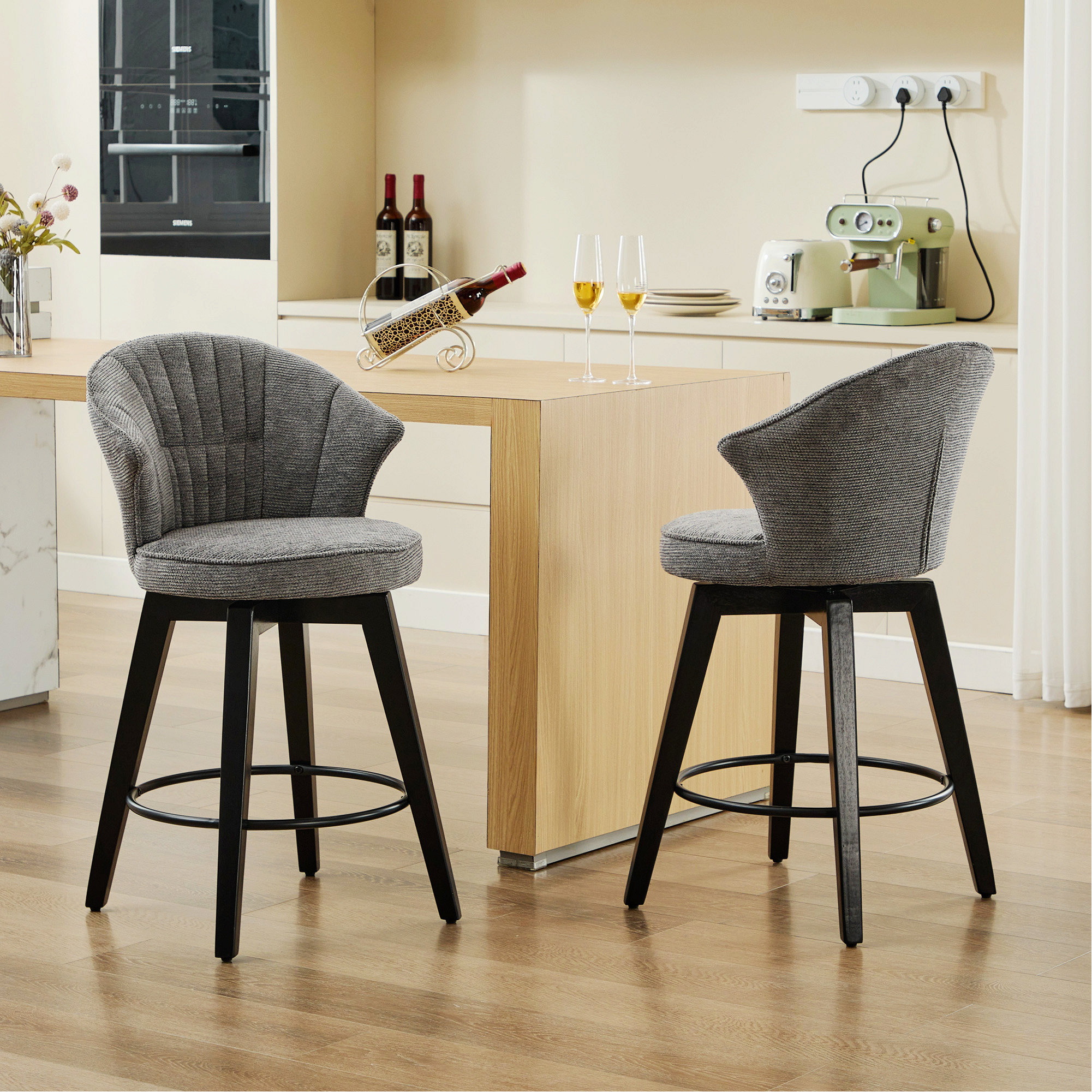 Latitude Run® 2 Pieces Counter Height Swivel Bar Stools, Upholstered ...