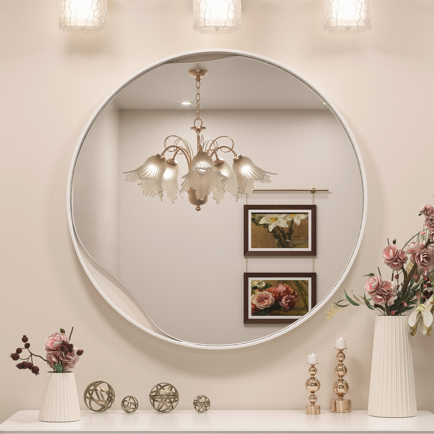Wrought Studio™ Kateland Iron Round Decorative Mirror Wall Accent ...