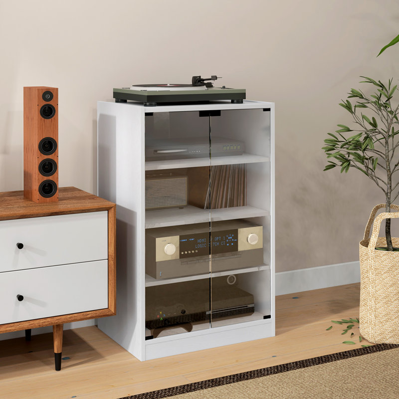 Ebern Designs Adjustable Glass Audio Cabinet & Reviews | Wayfair