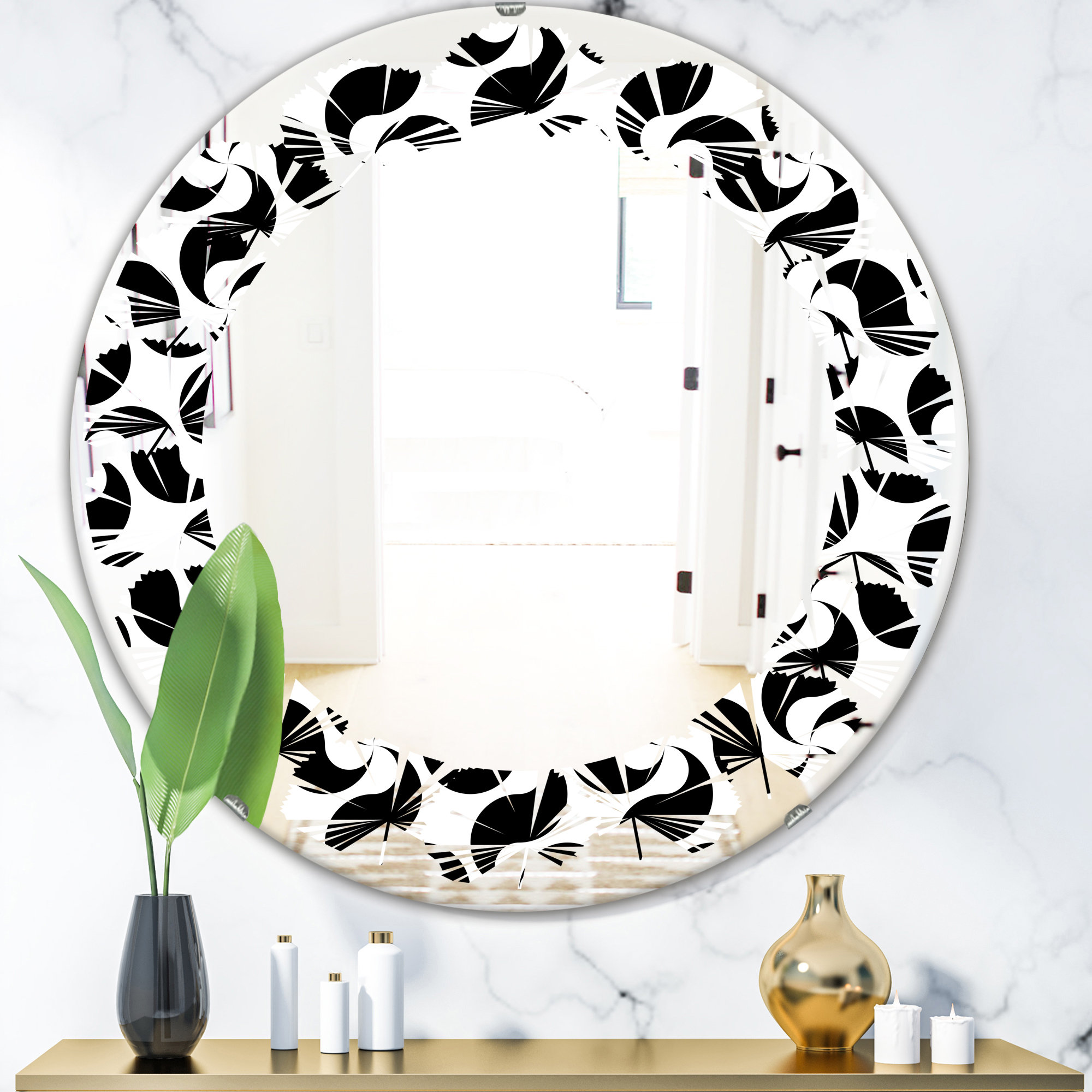East Urban Home Leaves Monochrome Geometric IV Modern Frameless Wall ...