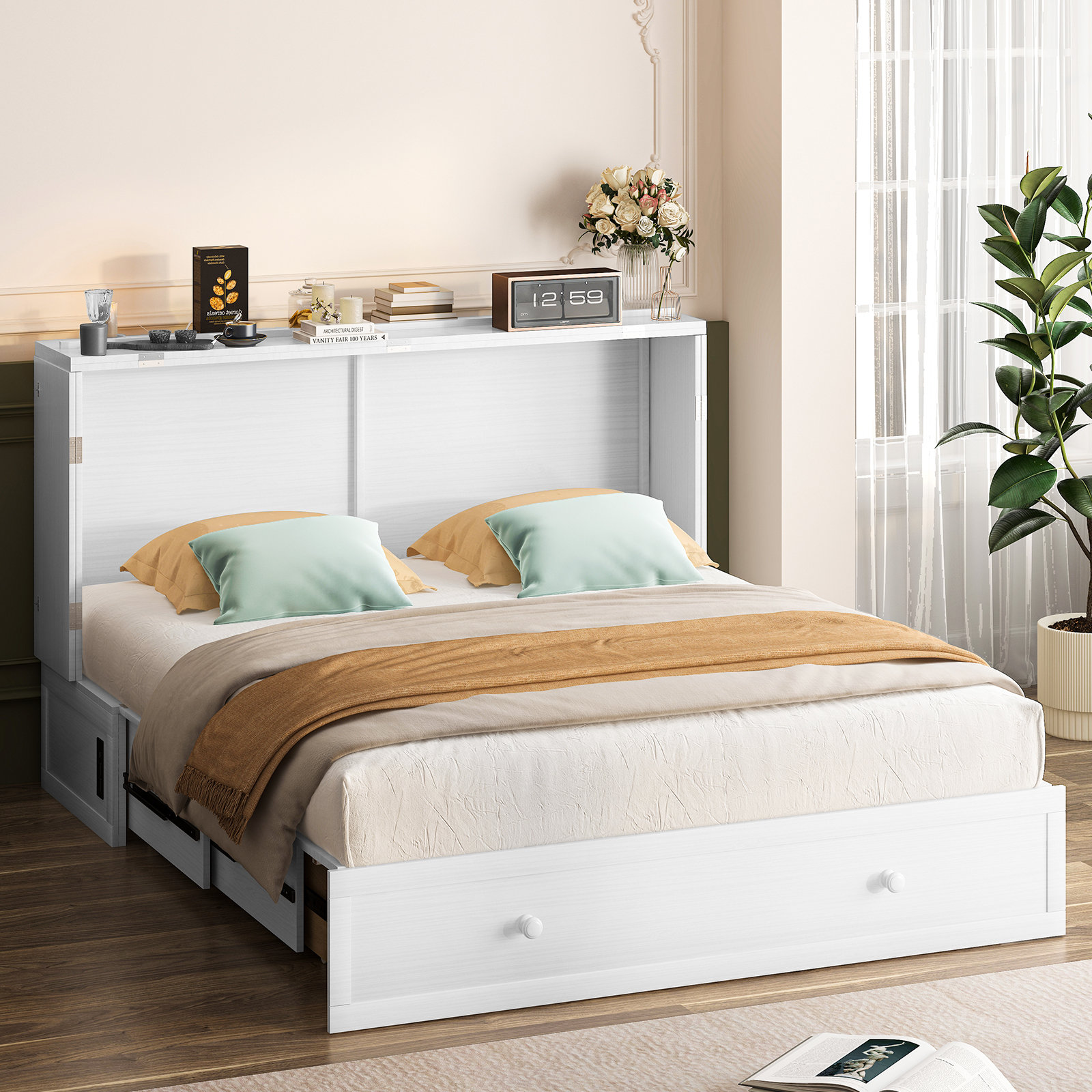 Lark Manor™ Murphy Cube Cabinet Bed, Queen Murphy Bed With Trifold Foam ...