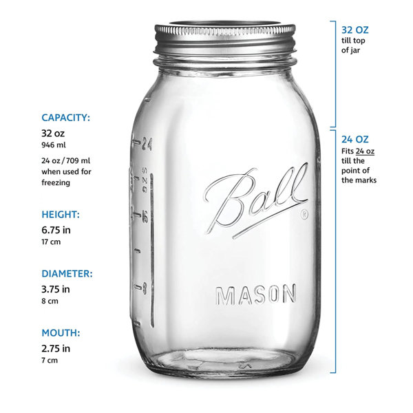 Ball 62000 Regular Mouth Mason Jars, 1 Quart (32 Oz), Box Of 12 | Wayfair