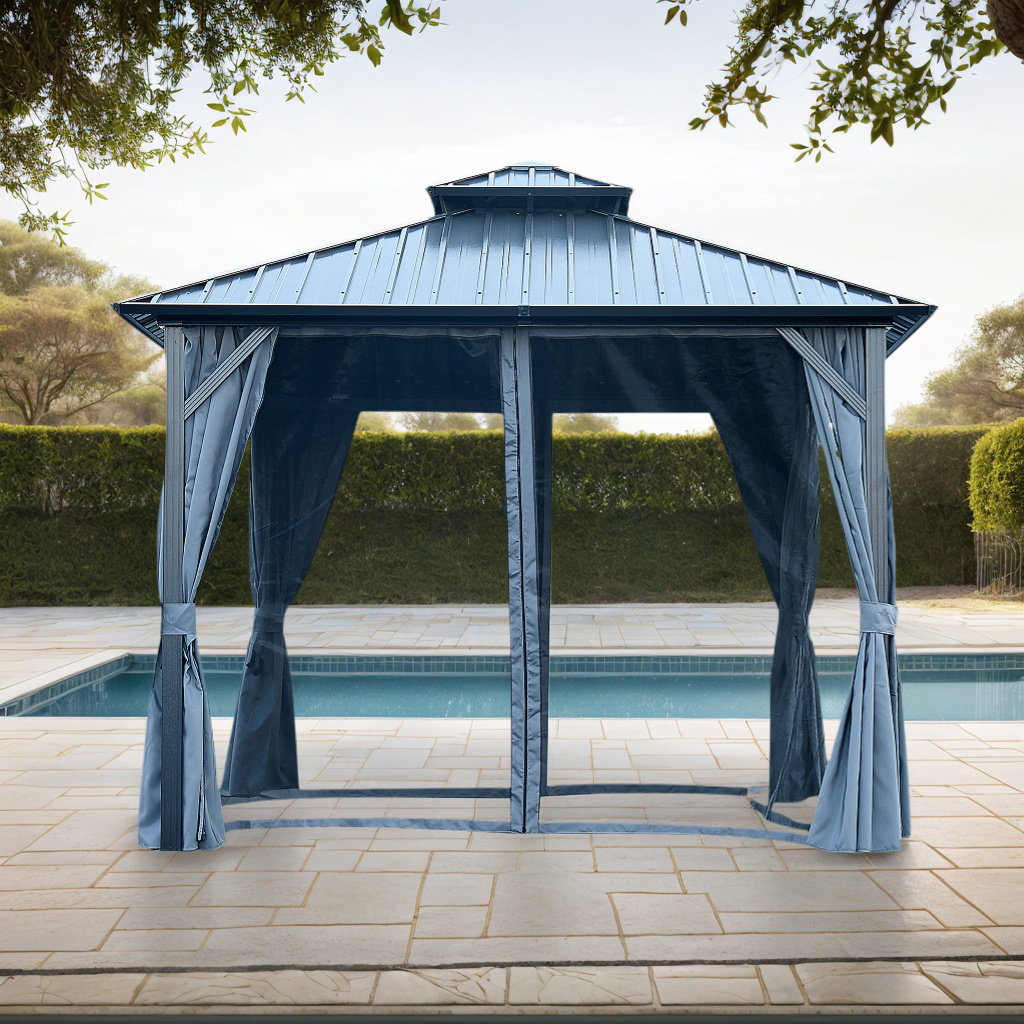 VOLBAL Hardtop Gazebo with Galvanized Steel Double Roof, Sturdy ...