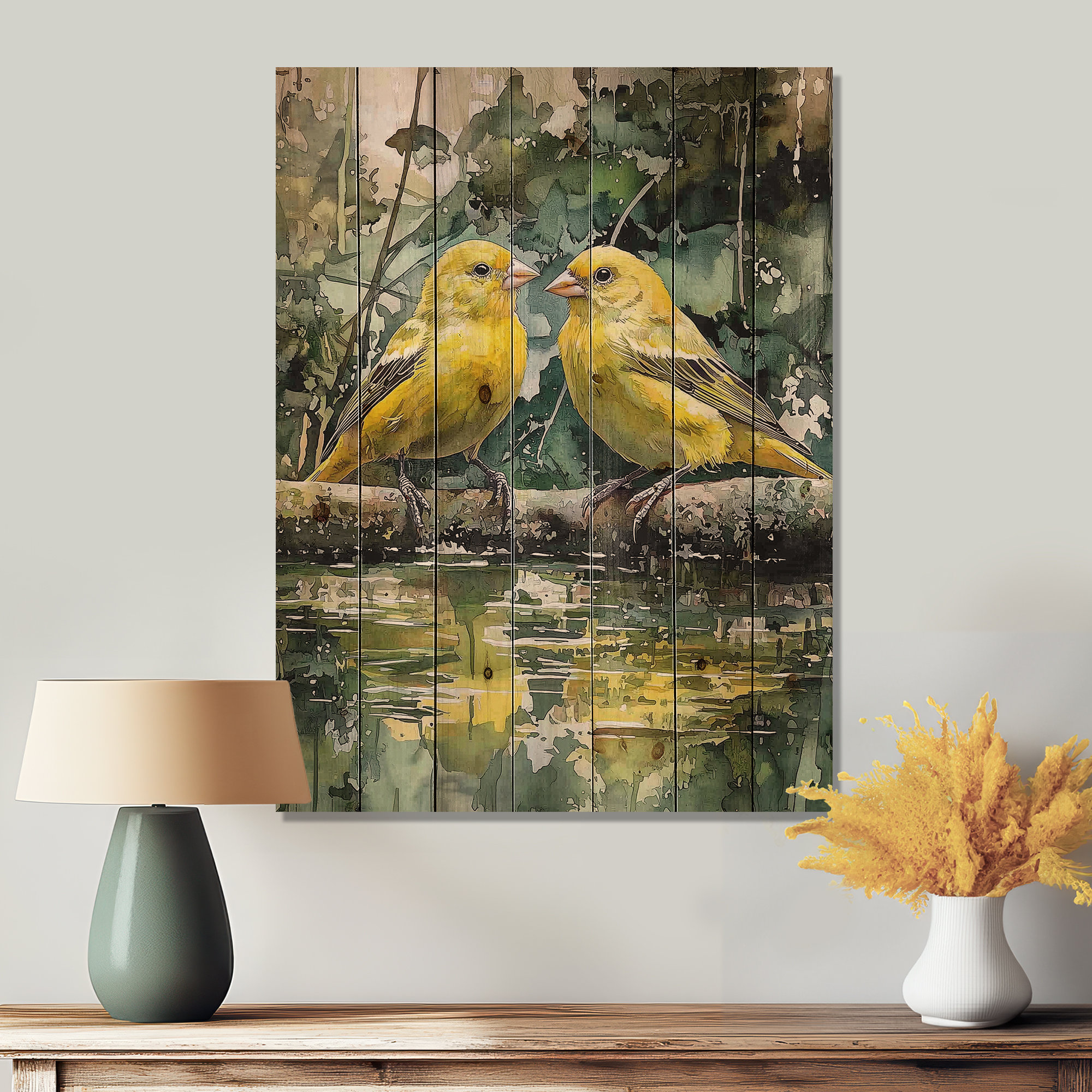 Ophelia & Co. Finches Birds By The Farm Pond I - Bird Wood Wall Decor ...