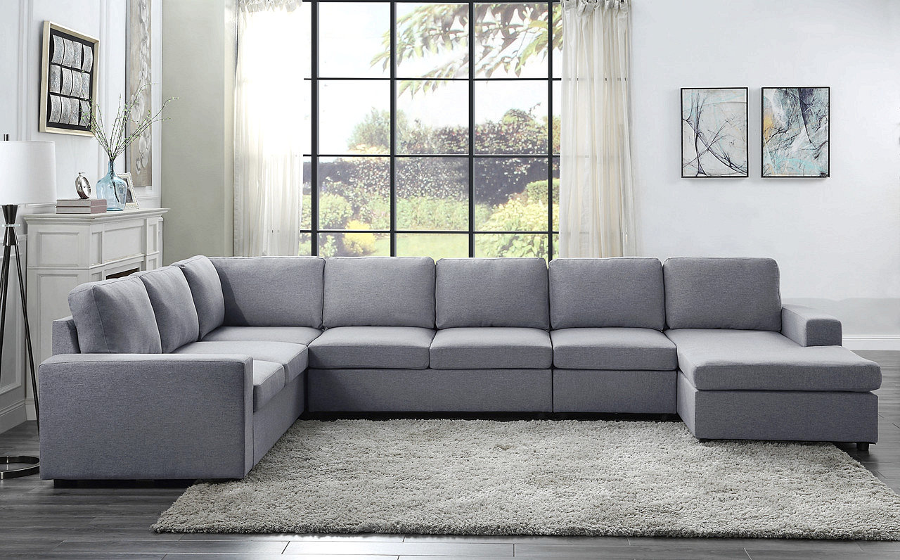 Latitude Run® Modular Linen Sectional Sofa With Reversible Chaise | Wayfair